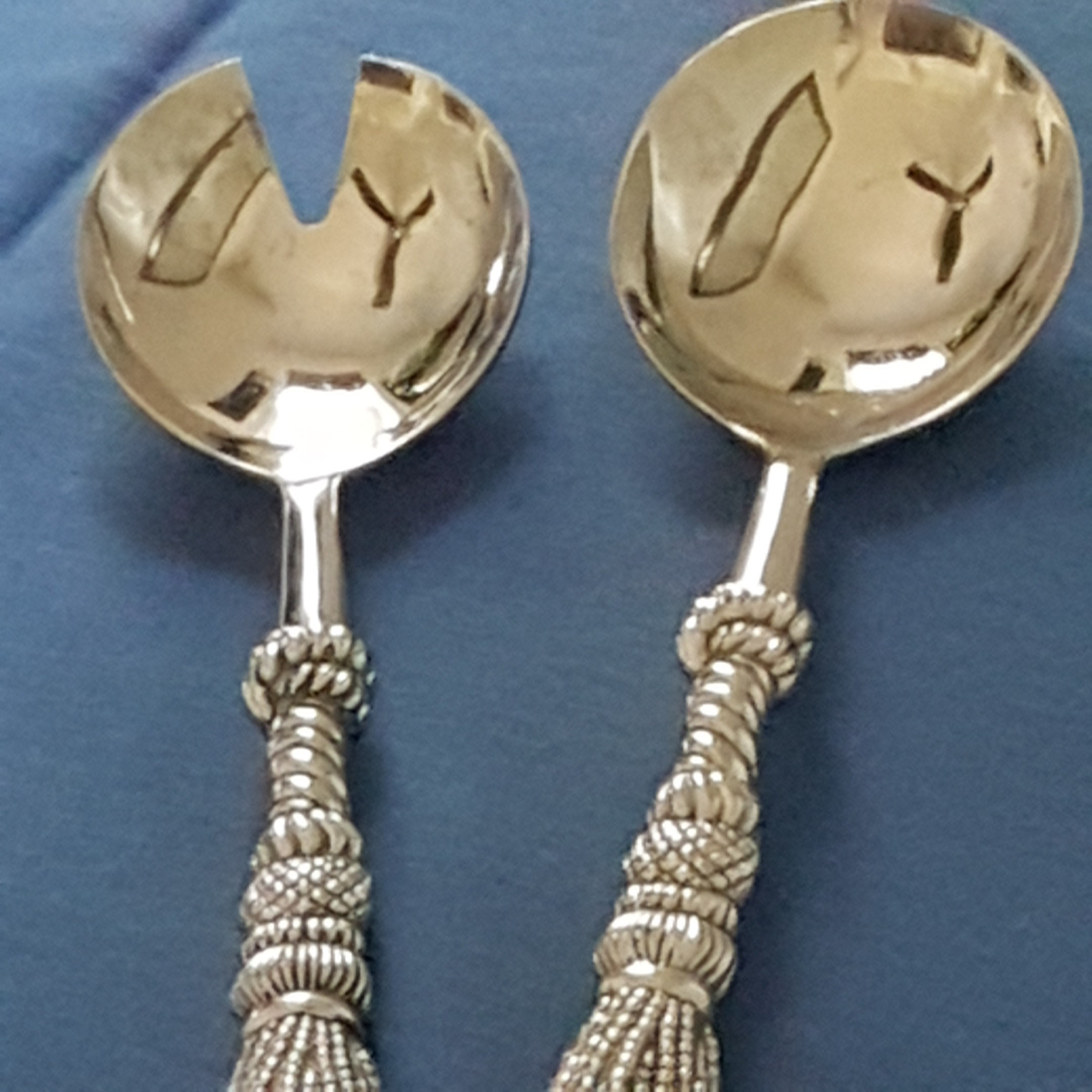 Vintage Silea Silver Plate Salad Servers with Tassel Handle