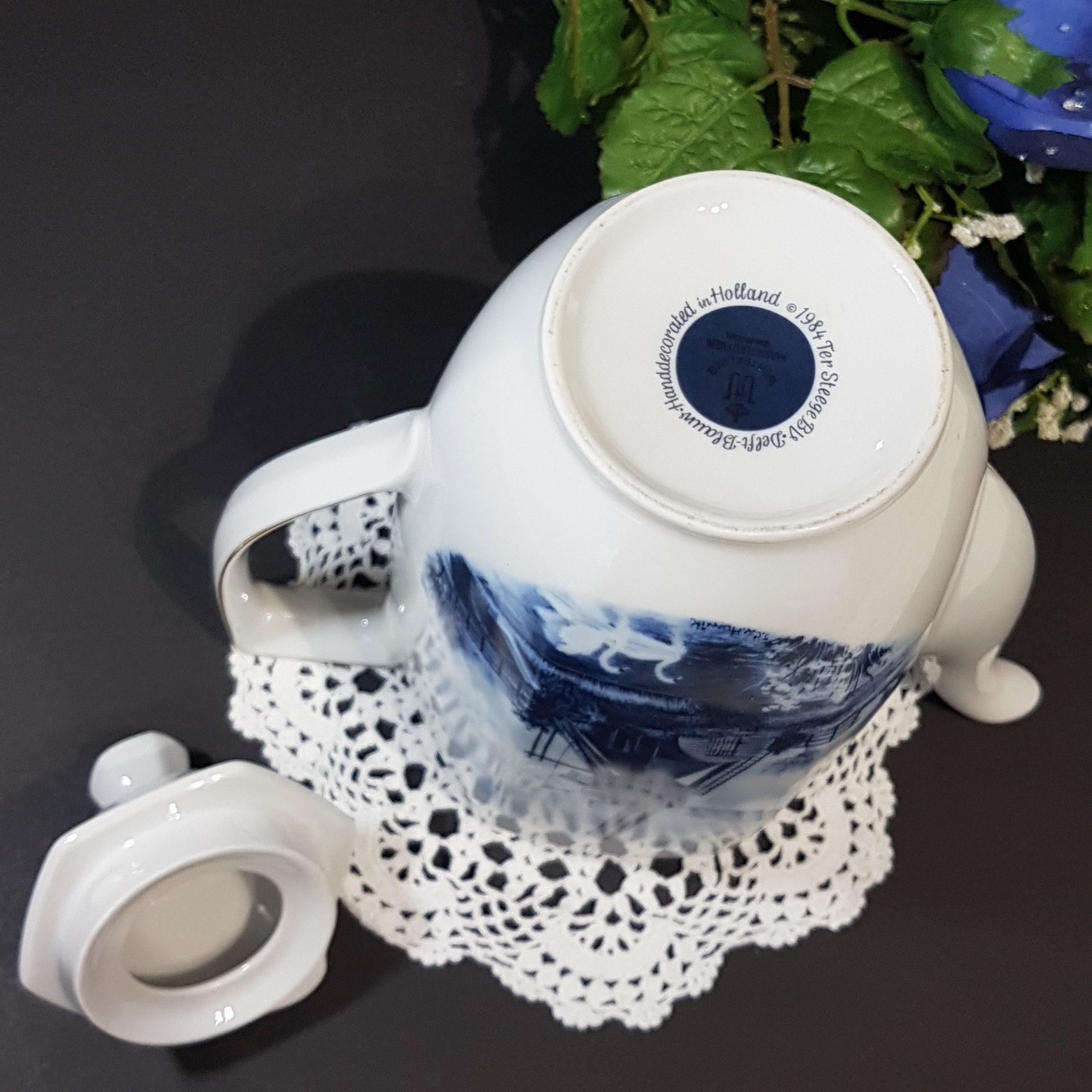 Ter Steege BV Dutch Windmill Teapot, Hand Decorated Delftware Coffee ...