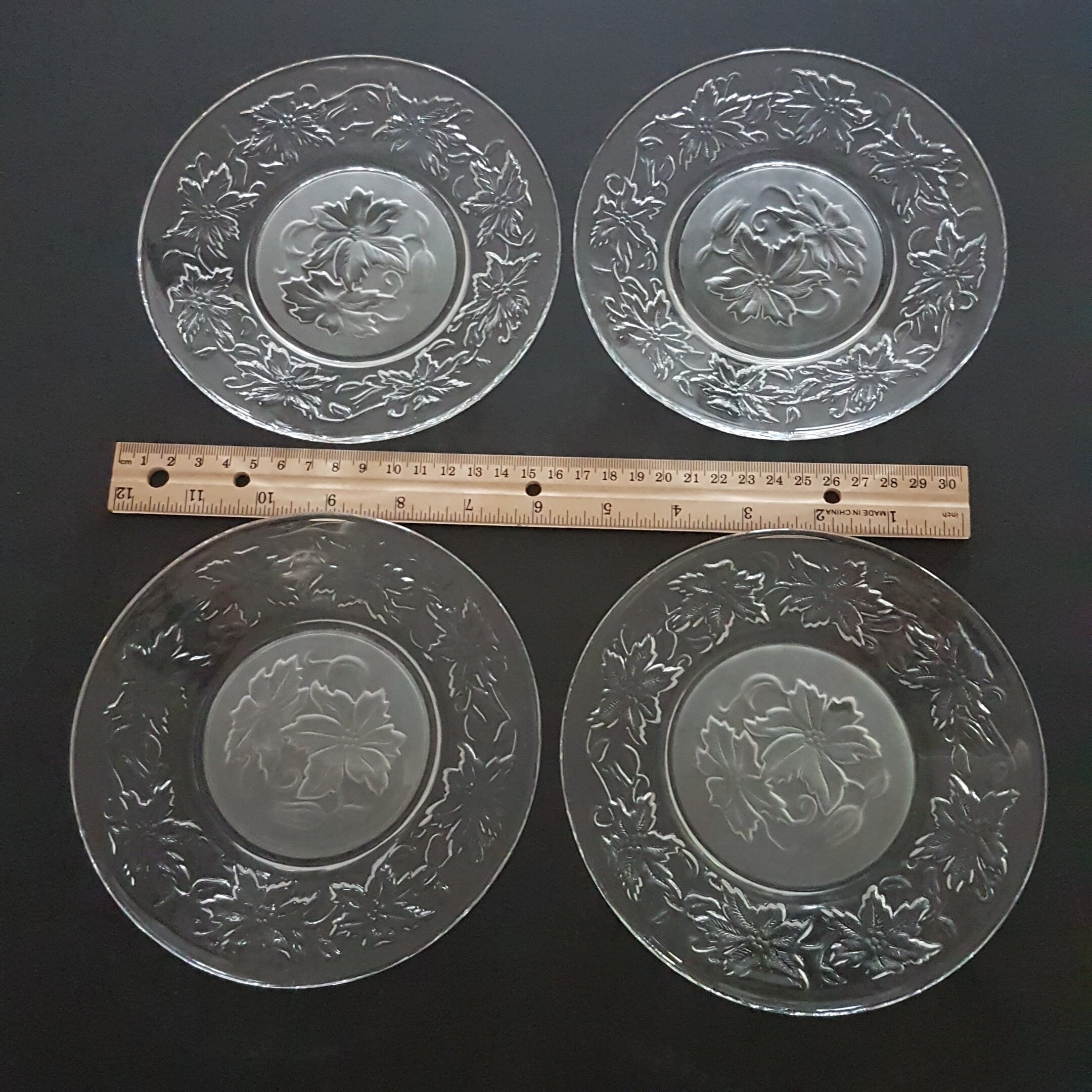 Princess House FANTASIA 6 Side Plate Set of 4, Poinsettia Dessert Plate ...