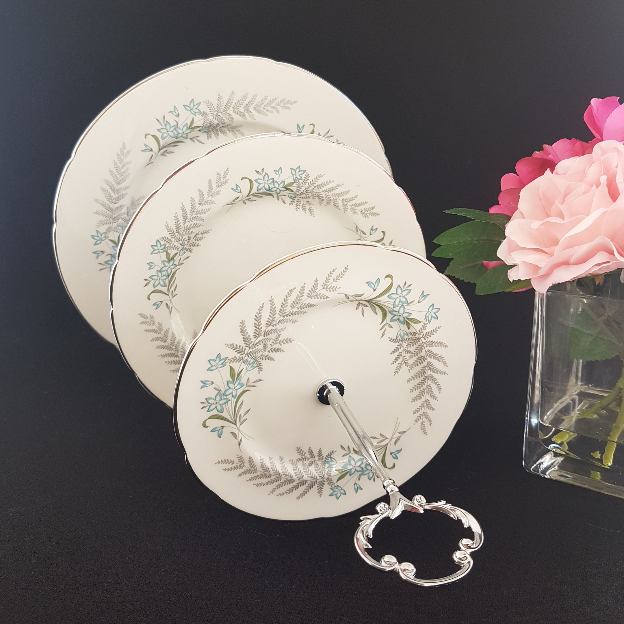 3 Tier Cake Stand, Imperial Bone China ROYAL FERN, Side Salad Dinner ...