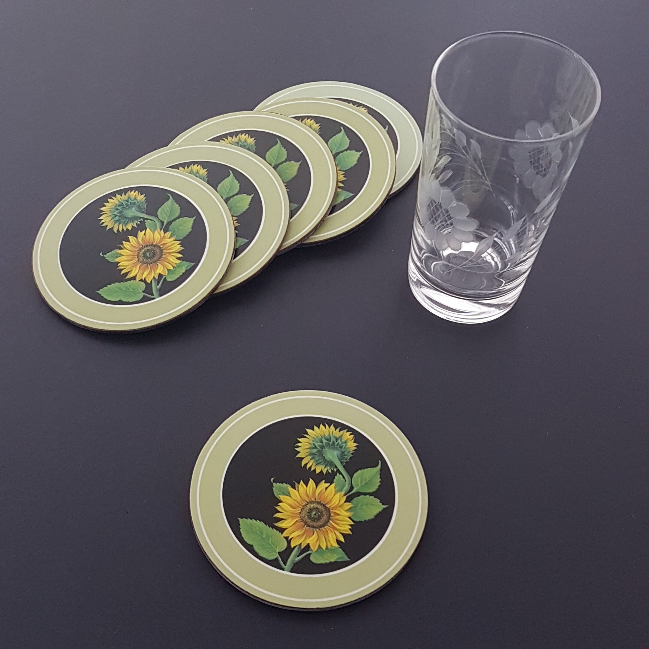 Vintage Pimpernel SUNFLOWER, Boxed 6pc Round Drink Coasters Set ...