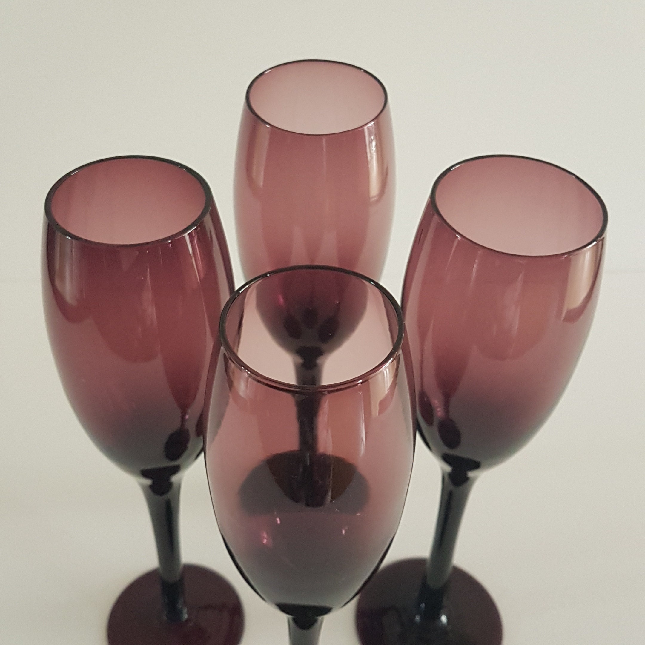 Set of 4 Deep Purple Champagne Flutes, Vintage Glass Barware, All ...