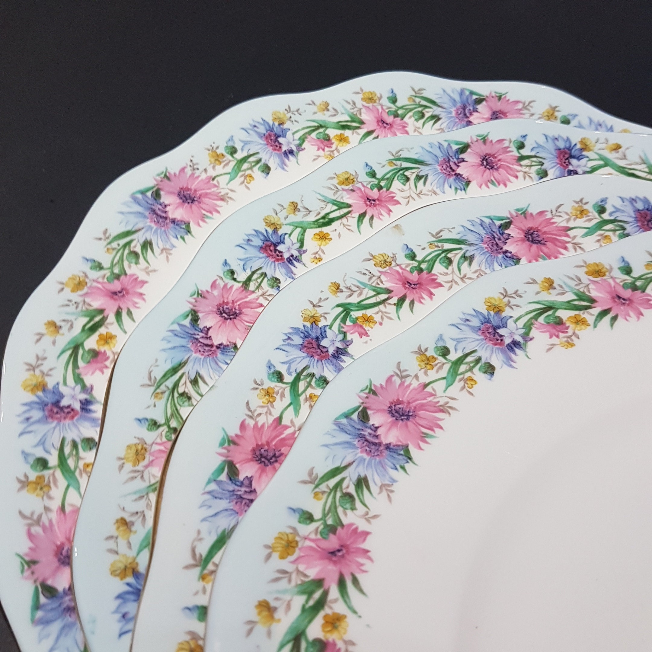 Set of 4 E. Brain Foley Blue CORNFLOWER Bone China 10 1/4 Dinner Plates ...