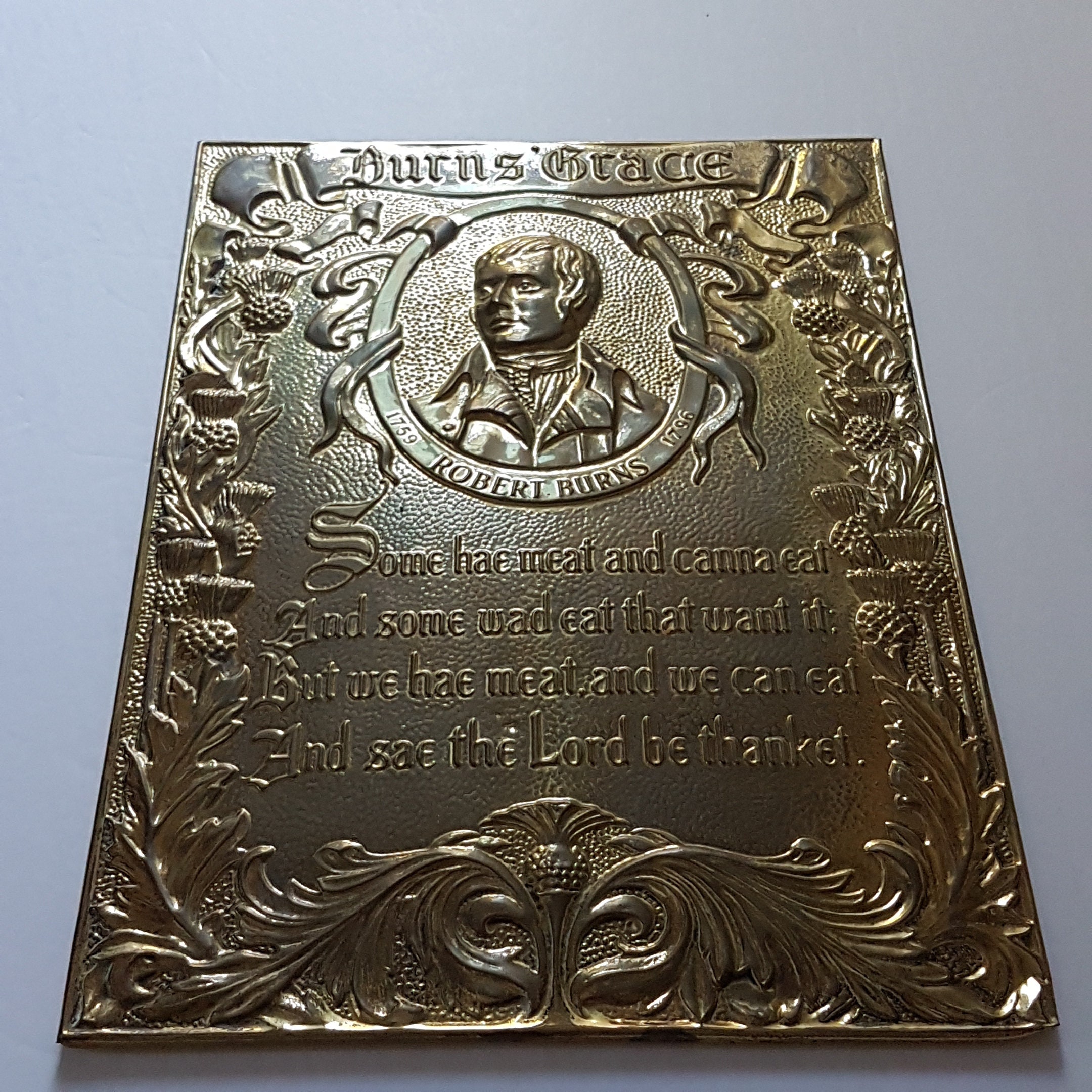 Robbie BURNS GRACE Vintage Brass Metal Wall Plaque, The Selkirk Grace ...