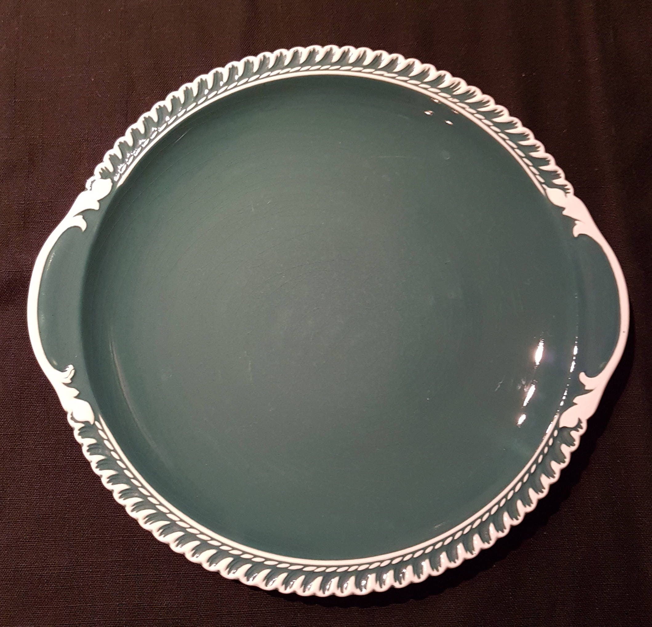 Harker Pottery / Harkerware / 11 Cake Plate / Corinthian Teal Green / 2 ...