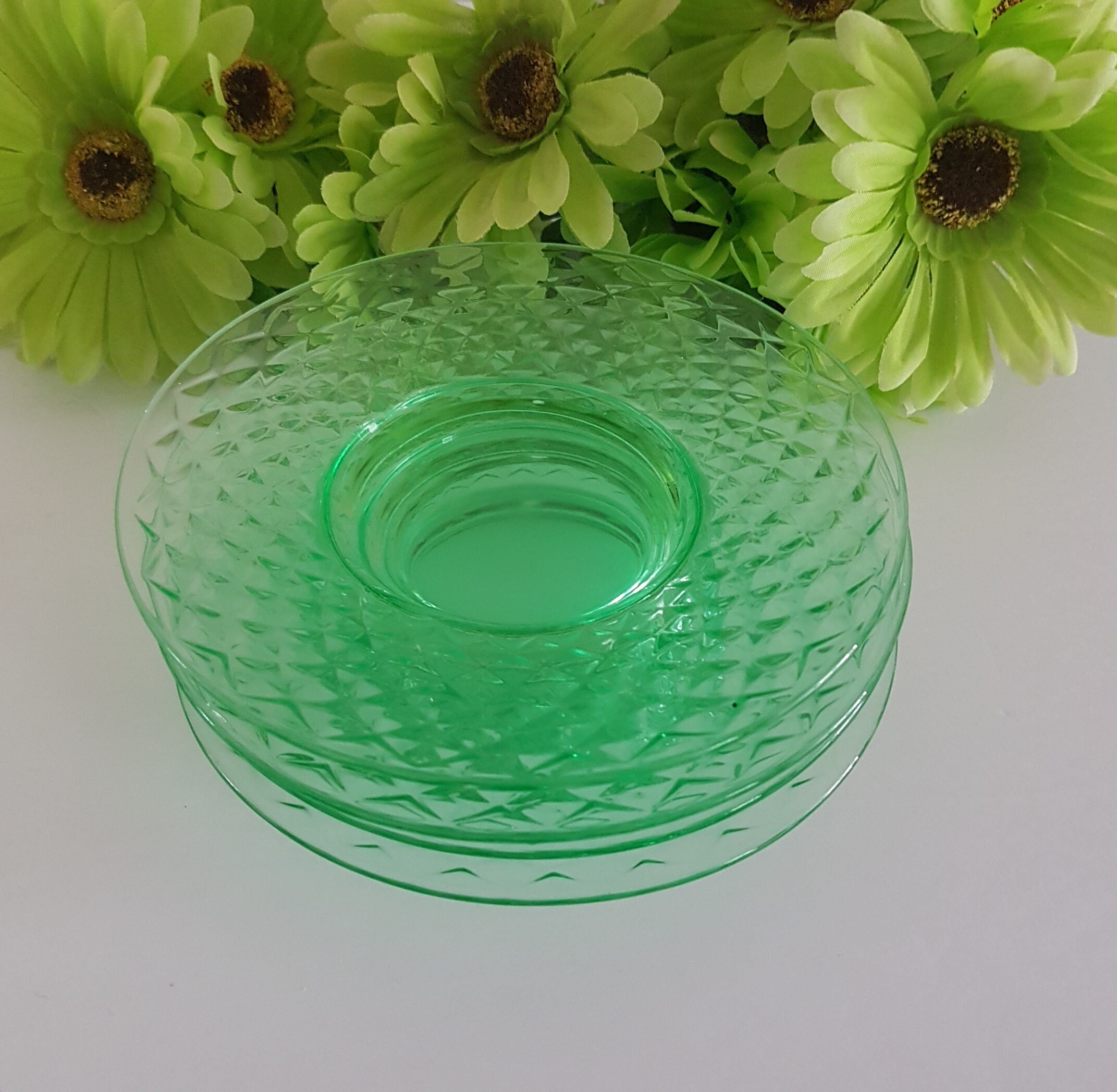 Set of 4 Imperial Glass QUILTED DIAMOND Green Depression Glass Side ...