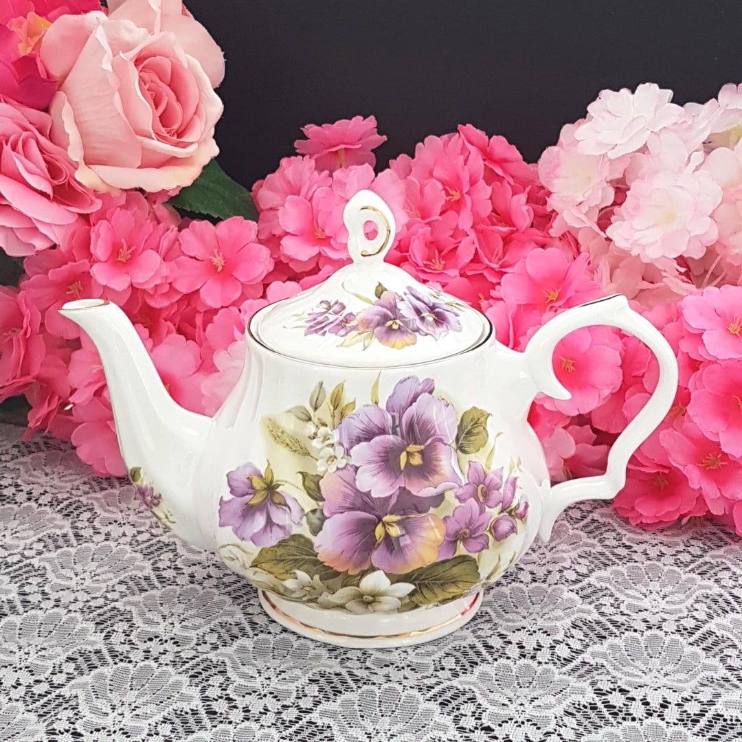 Vintage Gracie Bone China Teapot With Purple Violet Floral Design ...