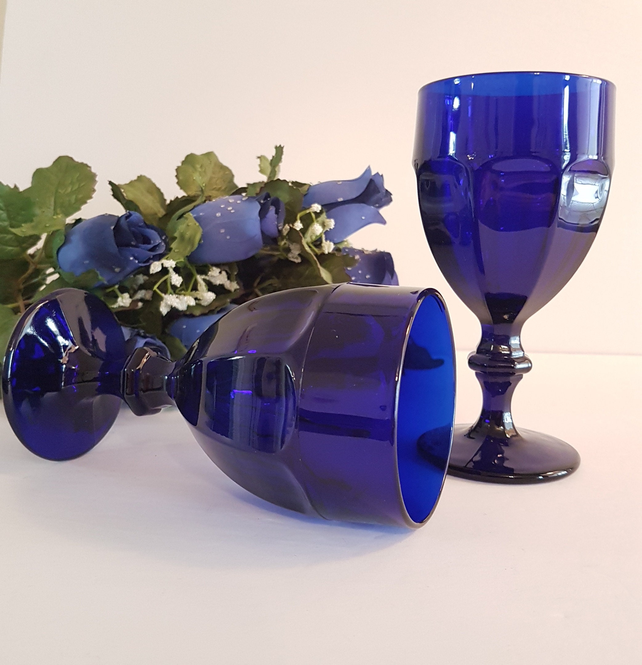 Pair of 12oz Cobalt Blue Libbey Duratuff Gibraltar Goblets, Iced Tea ...