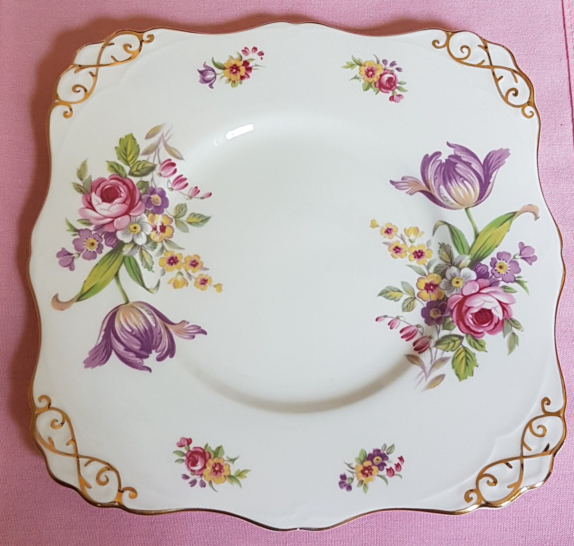 BEAUTIFUL Floral Square Cake Plate, Square Cookie Plate