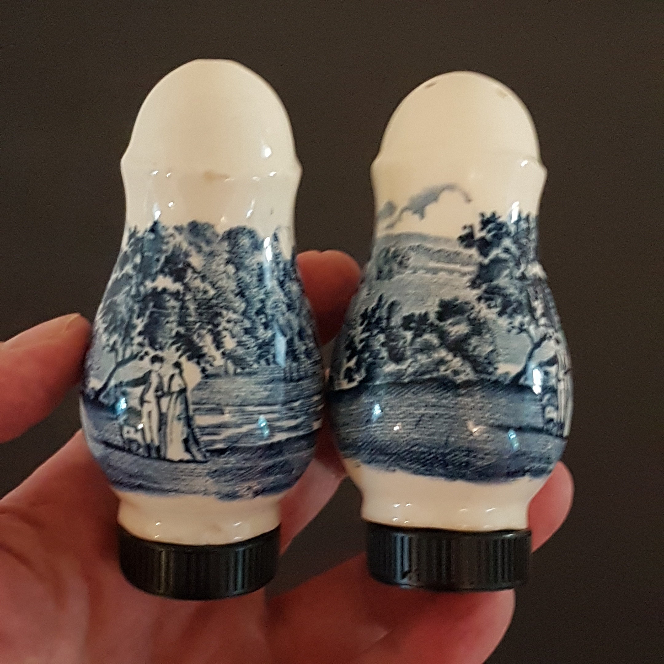 Palissy England Blue Transferware AVON SCENES Salt & Pepper Shaker Set ...