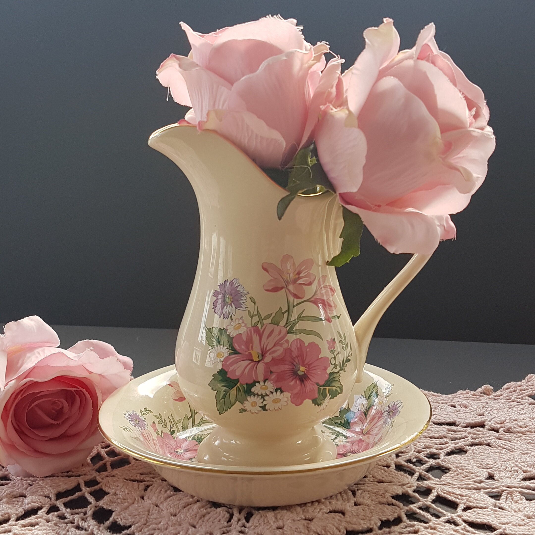 Royal Winton Pottery Pitcher & Wash Basin Set, Victorian Decor, Small ...