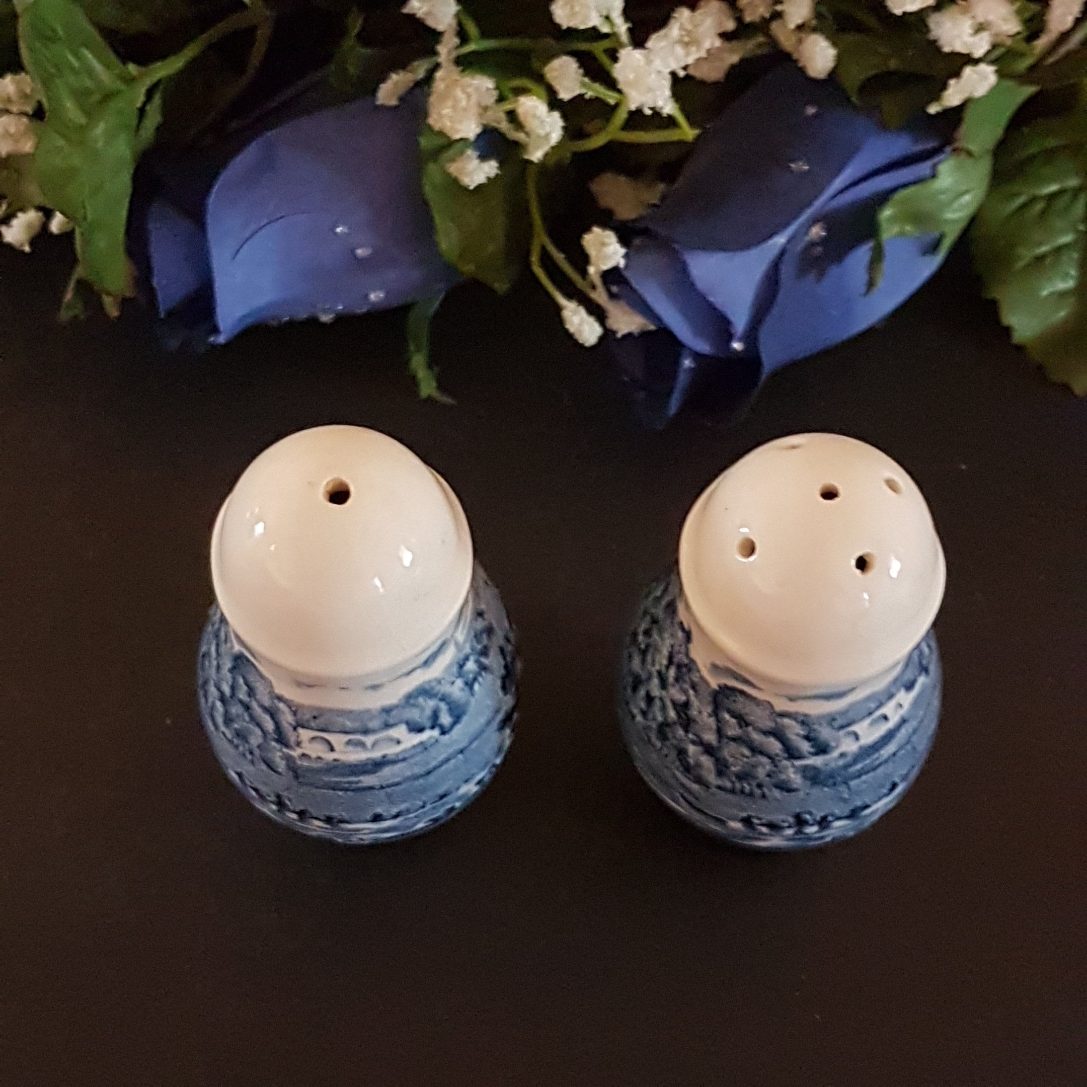 Palissy England Blue Transferware AVON SCENES Salt & Pepper Shaker Set ...