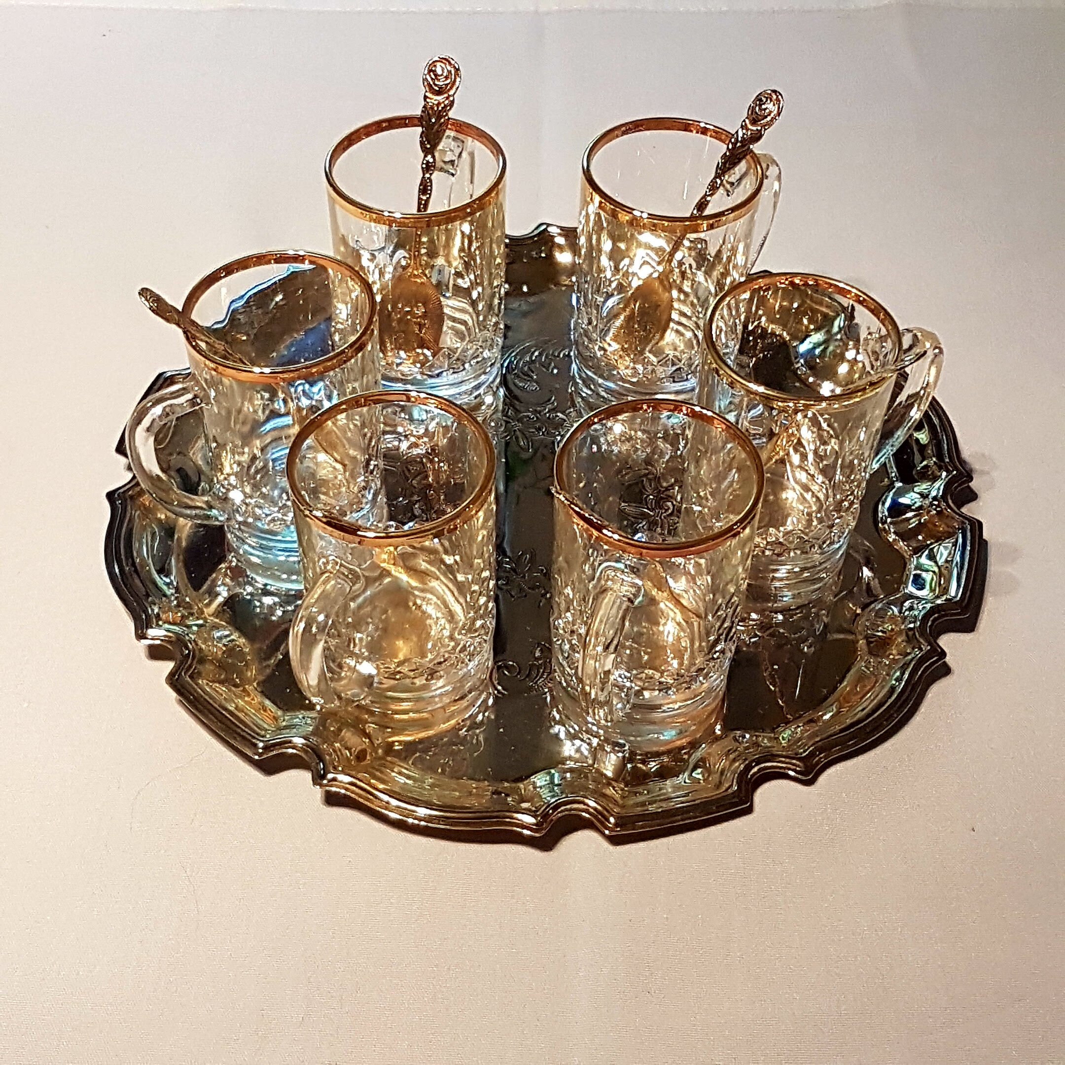 Vintage MAYELL Queen Anne 6 piece Tea Set with Round Silver Plated Tray ...