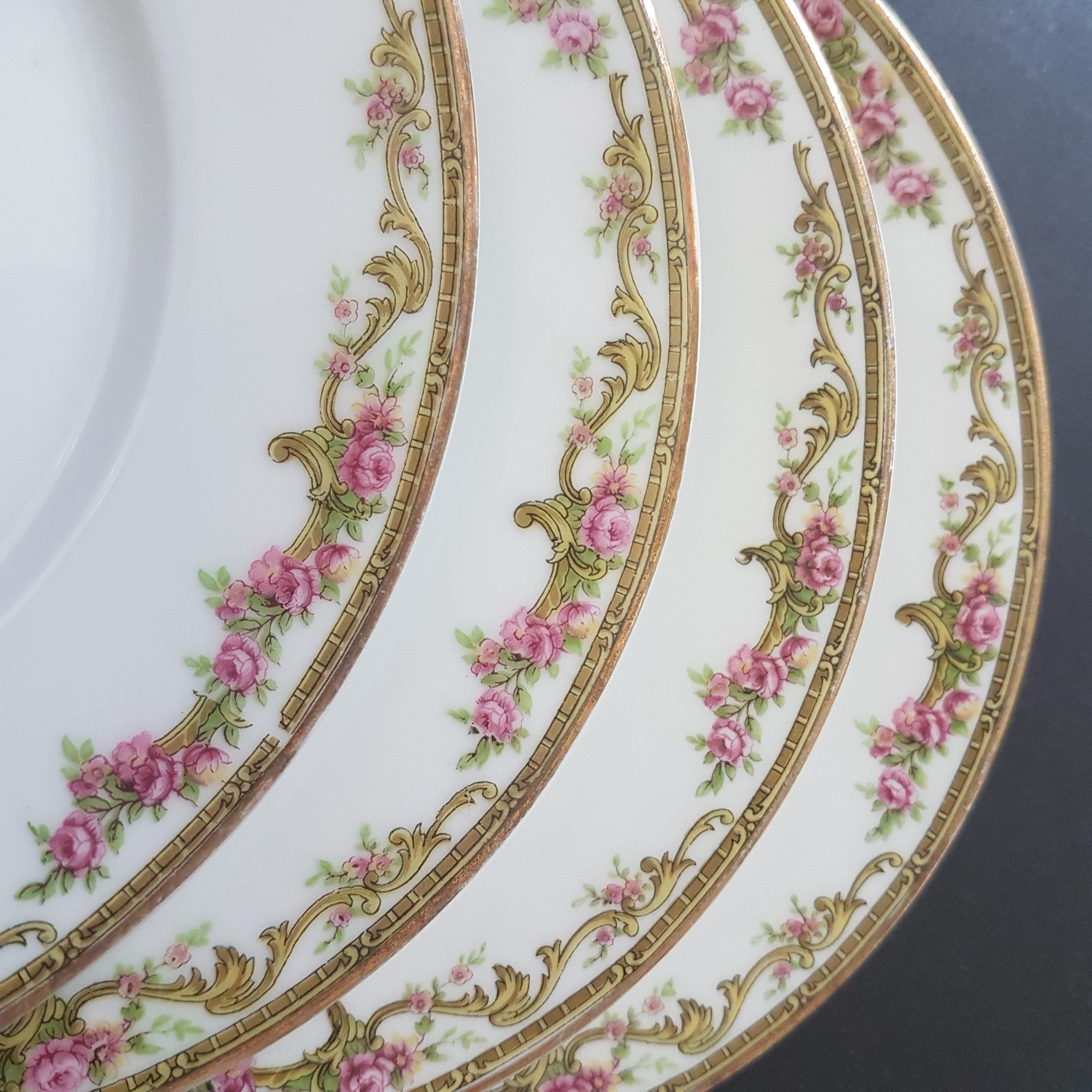Antique Limoges France 7.5 Plates, Set of 4, Pink Cabbage Rose Swags ...