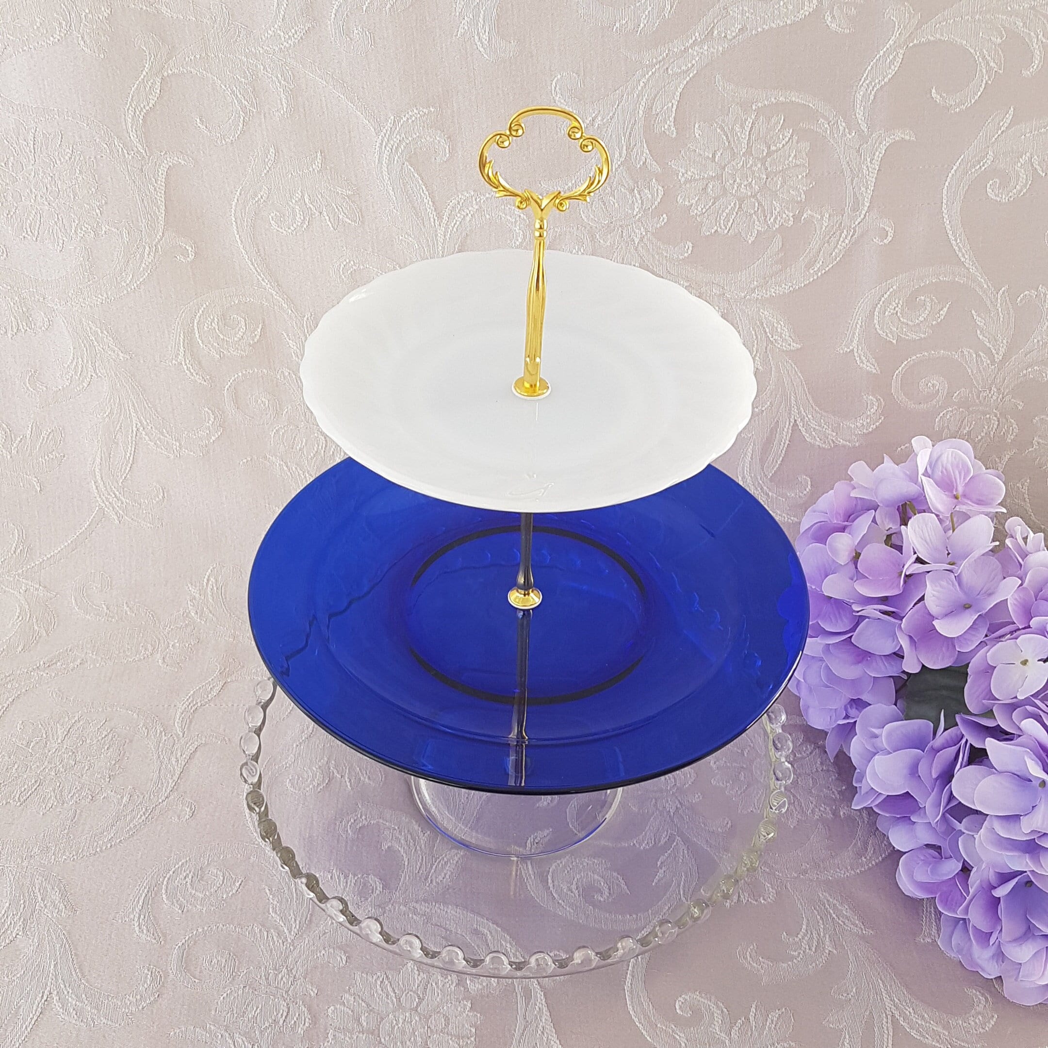 3 Tier Cake Stand Mismatched Vintage Glass Plates Clear Candlewick 3-tier-cake-stand-mismatched-vintage-glass-plates-clear-candlewick