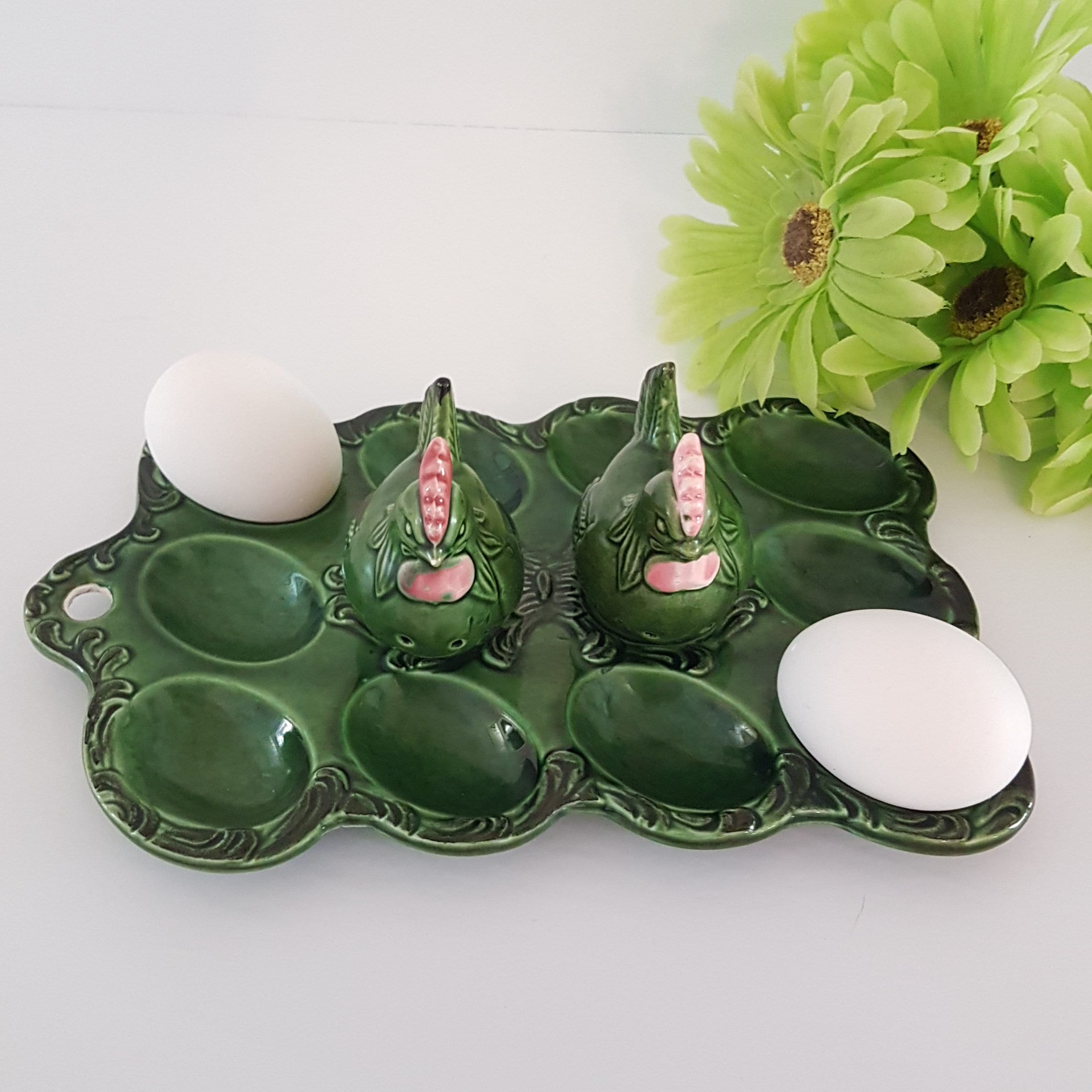 Vintage Ceramic Deviled Egg Tray with Chicken Salt Pepper Set Japan ...