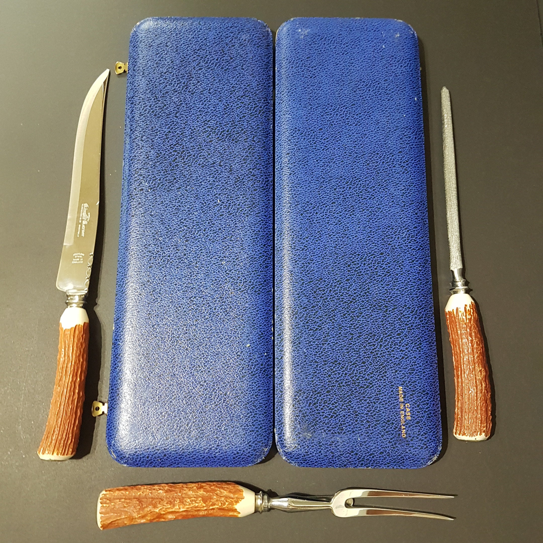 3pc Meat Carving Set, Faux Antler Handles, King Carver Duracut M ...