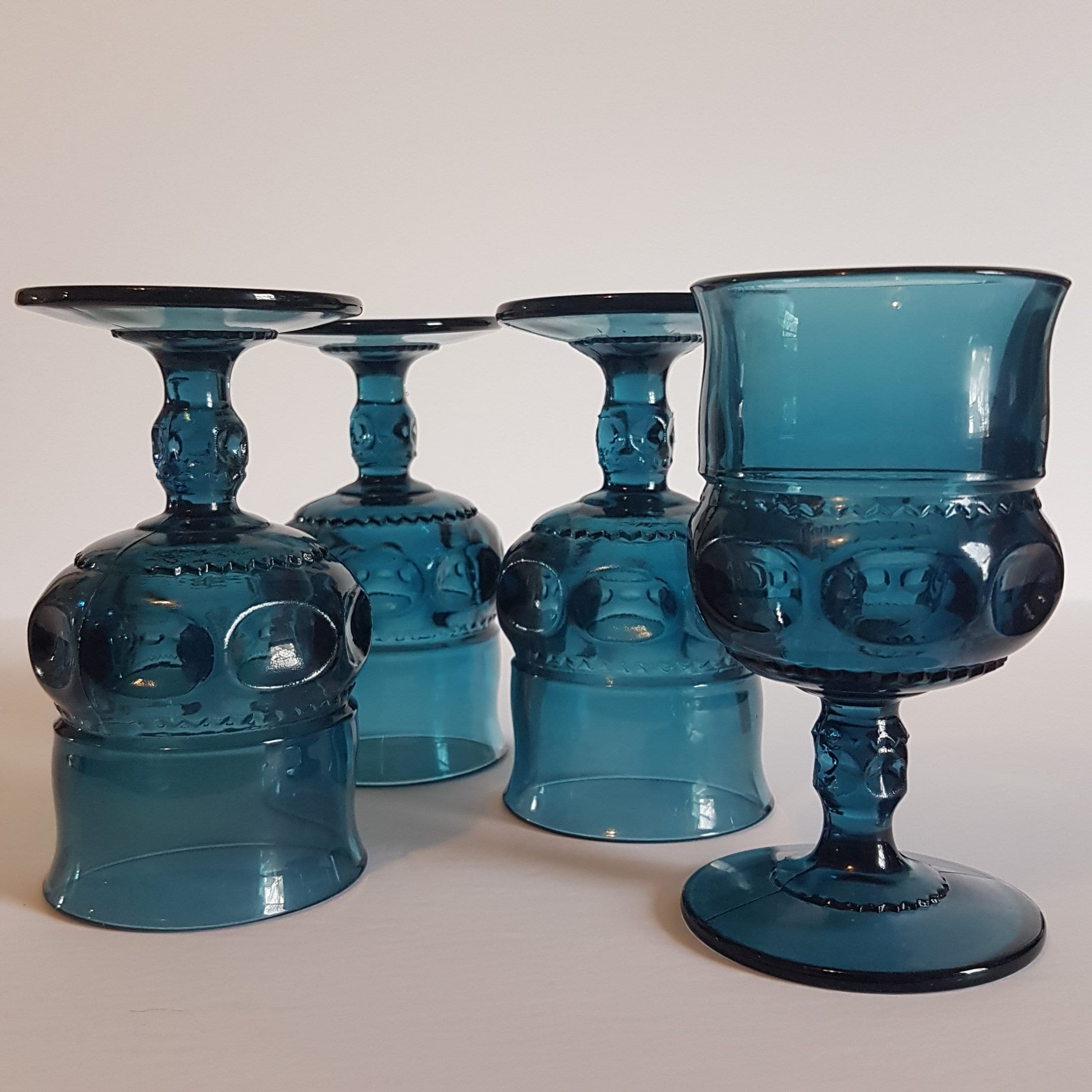 Set of 4 Vintage Indiana Glass Kings Crown, Blue Wine Glass, Blue ...