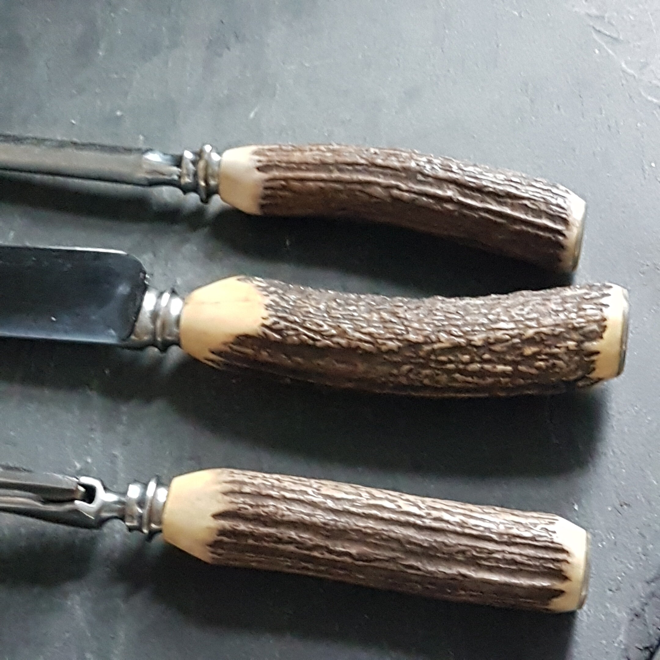 Vintage Genuine Antler Handle 3pc Meat Carving Set, Atkinson Brothers ...