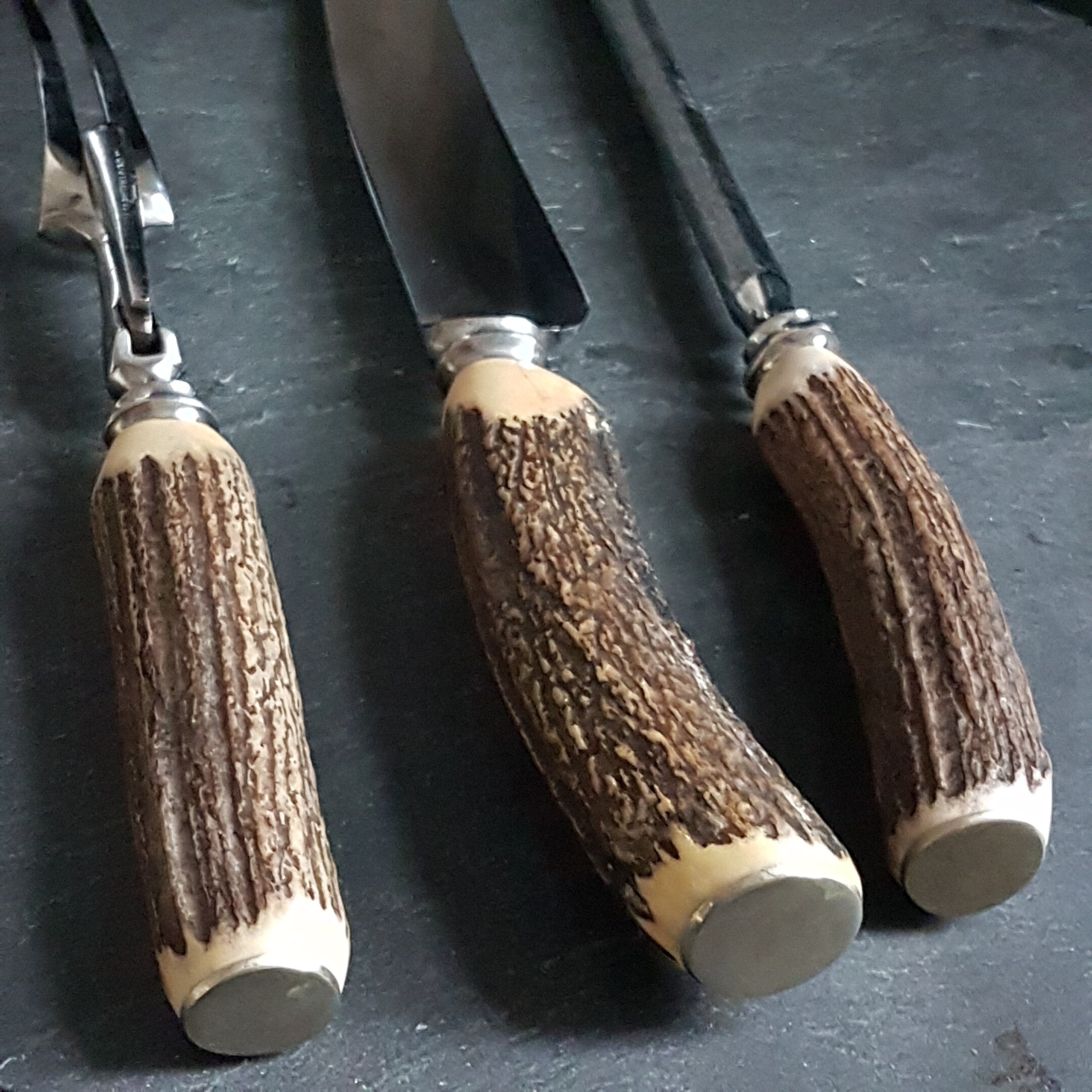 Vintage Genuine Antler Handle 3pc Meat Carving Set, Atkinson Brothers ...