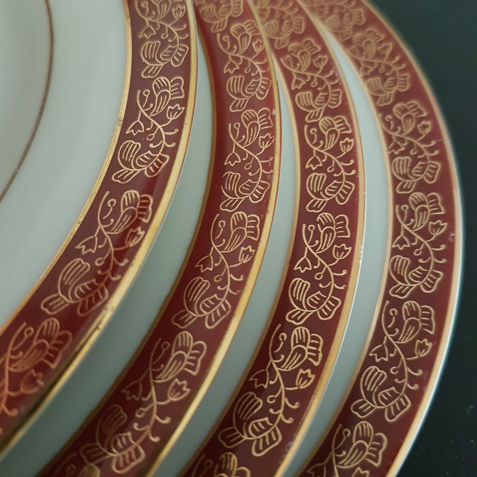 Vintage Empress Dessert Plates: Fine China Set of 4, Maroon Floral Band ...