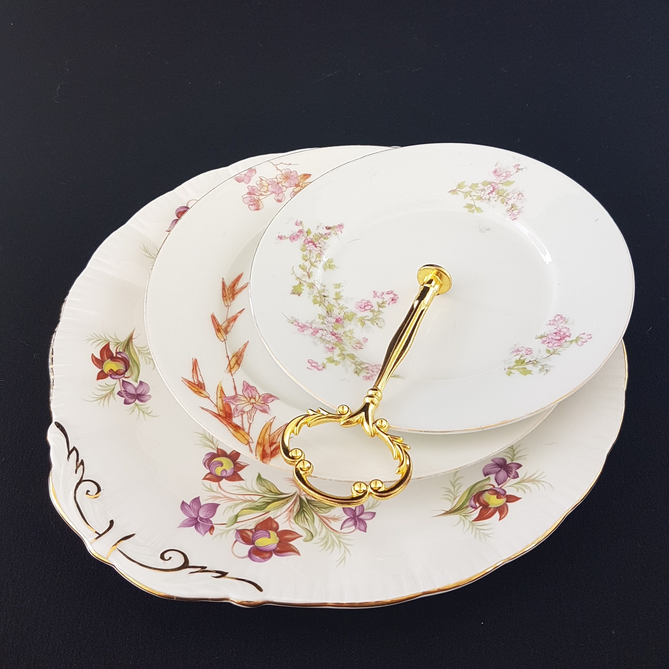 3 Tier Cake Stand Floral Tiered Plates, Bridgerton Tea Party Serving Tray