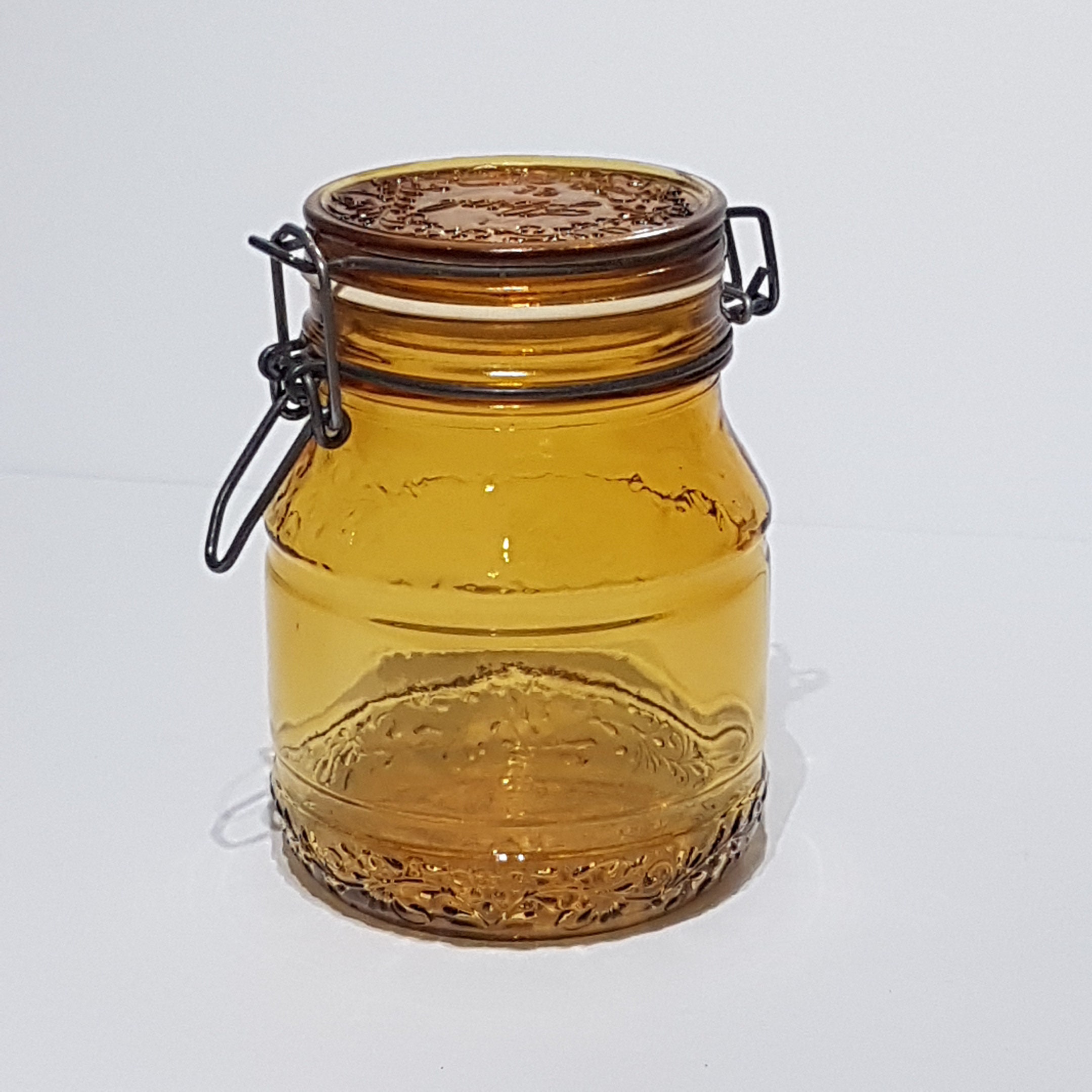 Vintage Amber Italian Glass Jar With Snap Lid Apothecary Jar Kitchen Vintage Amber Italian Glass Jar With Snap Lid Apothecary Jar Kitchen