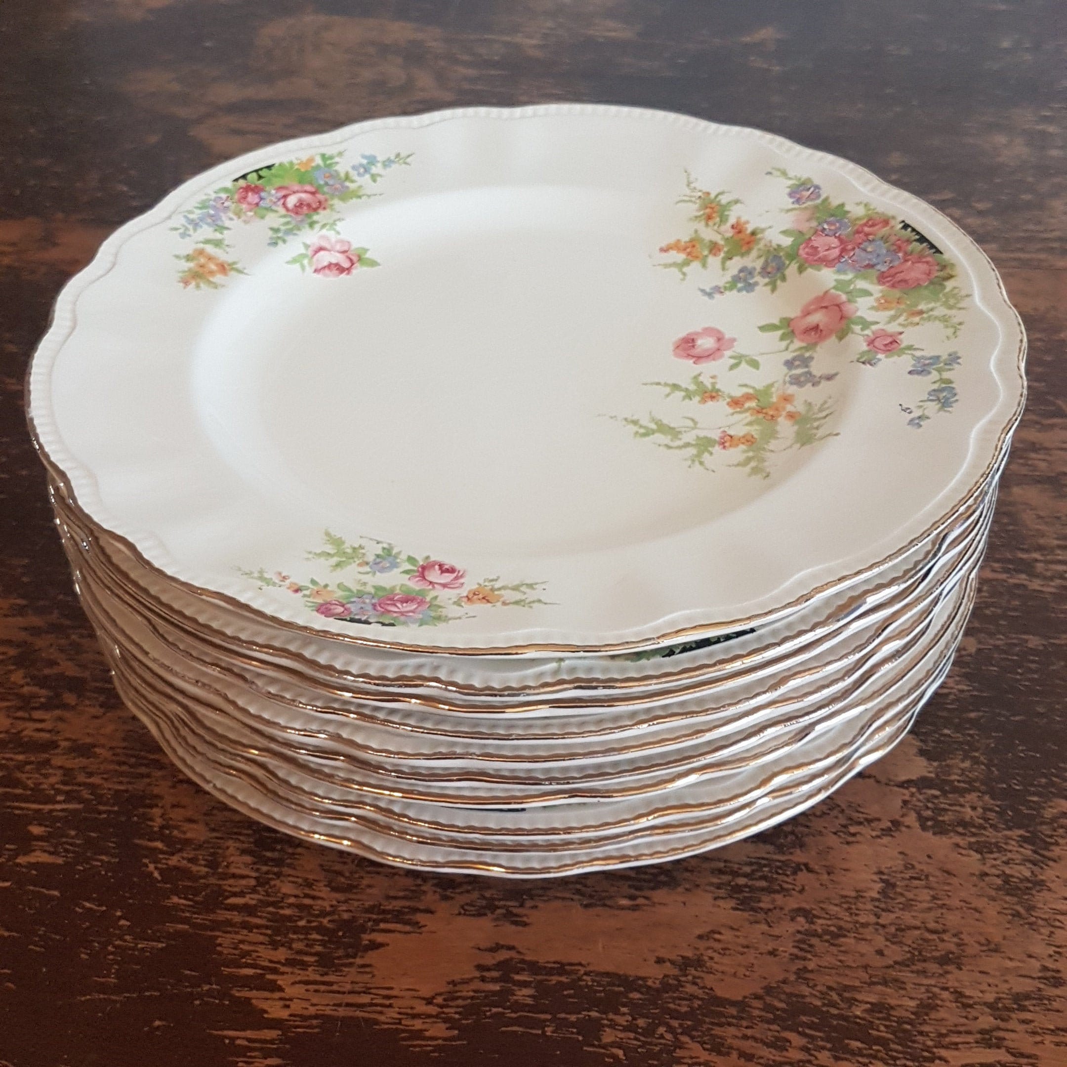 Vintage Sovereign Potters Earthenware, PICARDY ROSE 10 Dinner Plates ...
