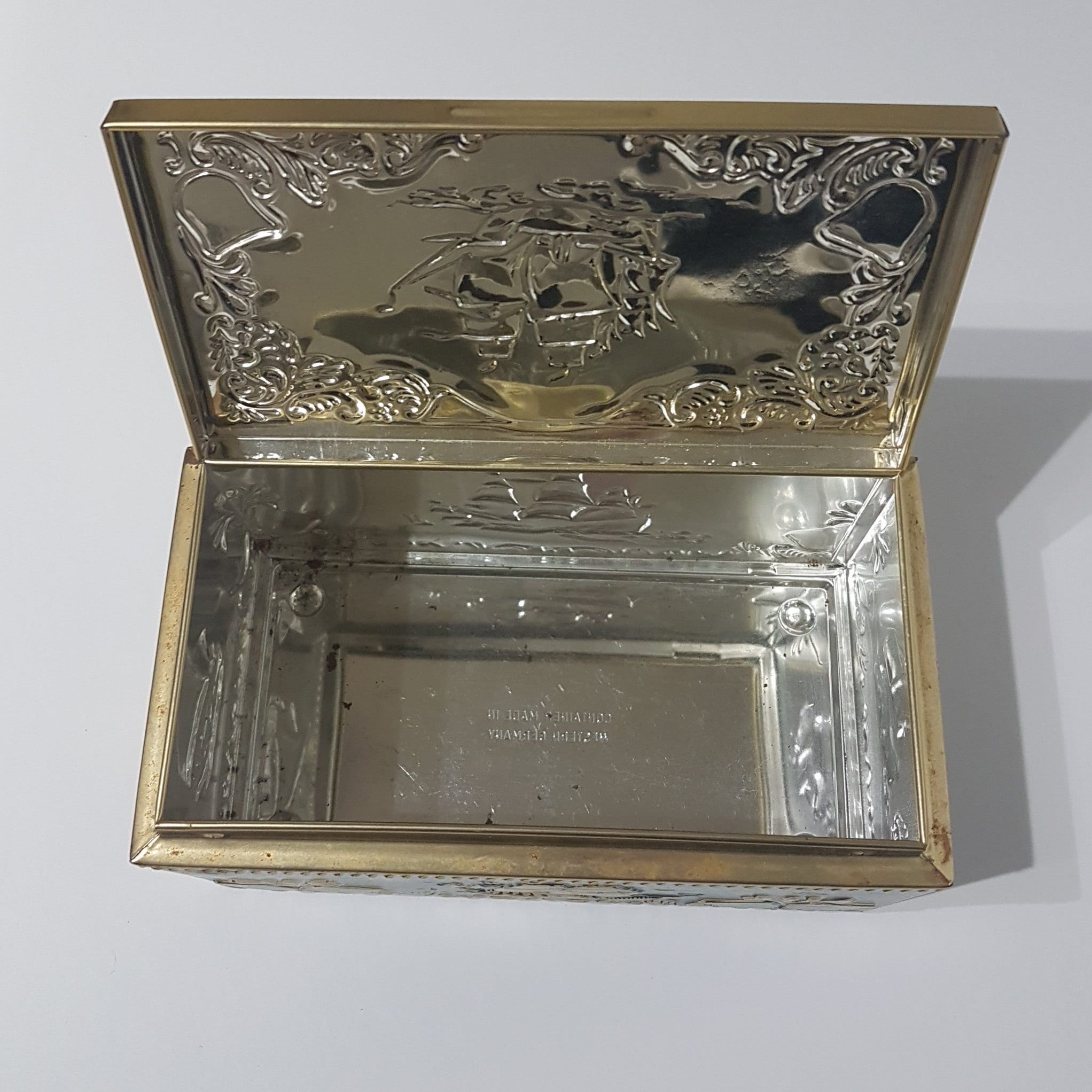 Vintage West Germany Tin with Sailing Ship and Coat of Arms, HInged Top ...