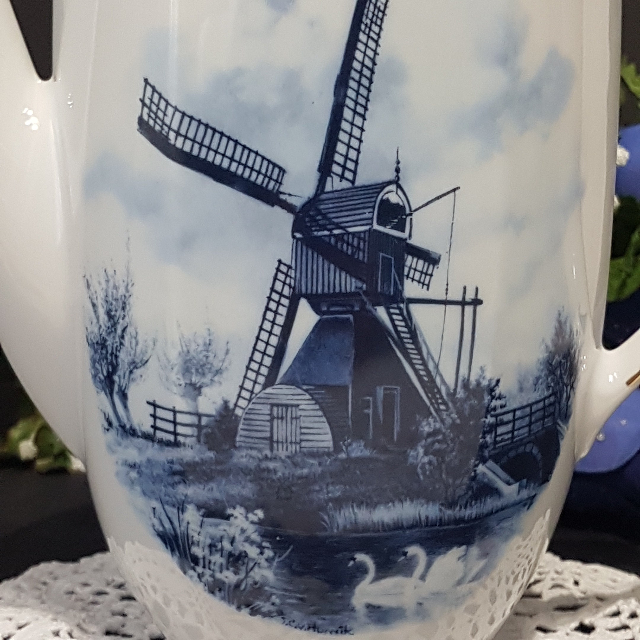 Ter Steege BV Dutch Windmill Teapot, Hand Decorated Delftware Coffee ...
