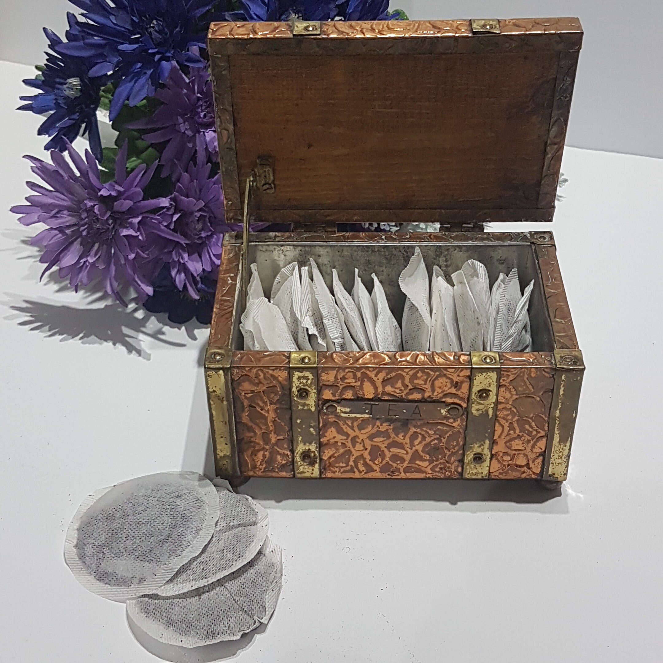 RESERVED Vintage Arts & Crafts Style Copper Brass Tin Lined Tea Box ...