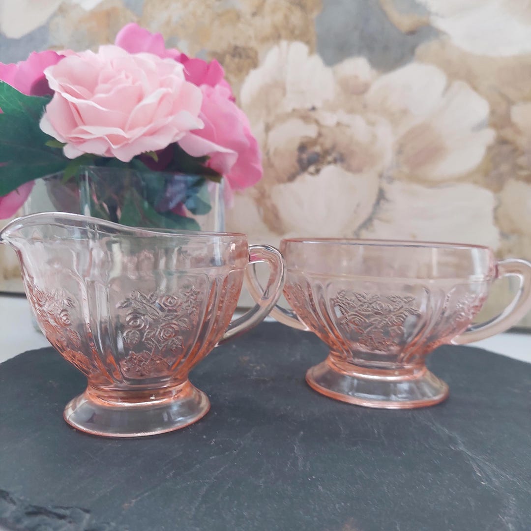 1930s Federal Sharon Cabbage Rose Pink Depression Glass Cream Sugar Set ...