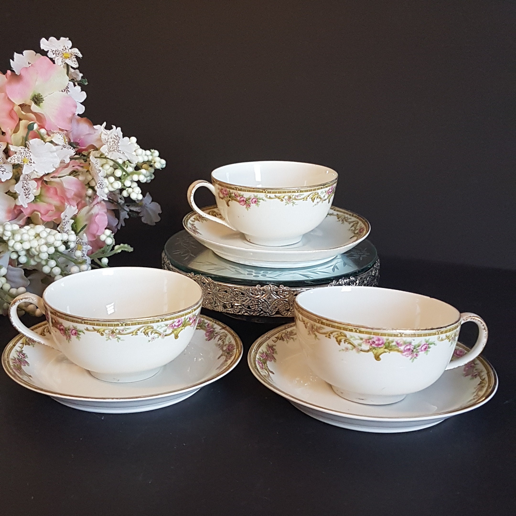 Vintage PL Limoges France Tea Cup & Saucer, Bone China, Pink Rose, Made ...
