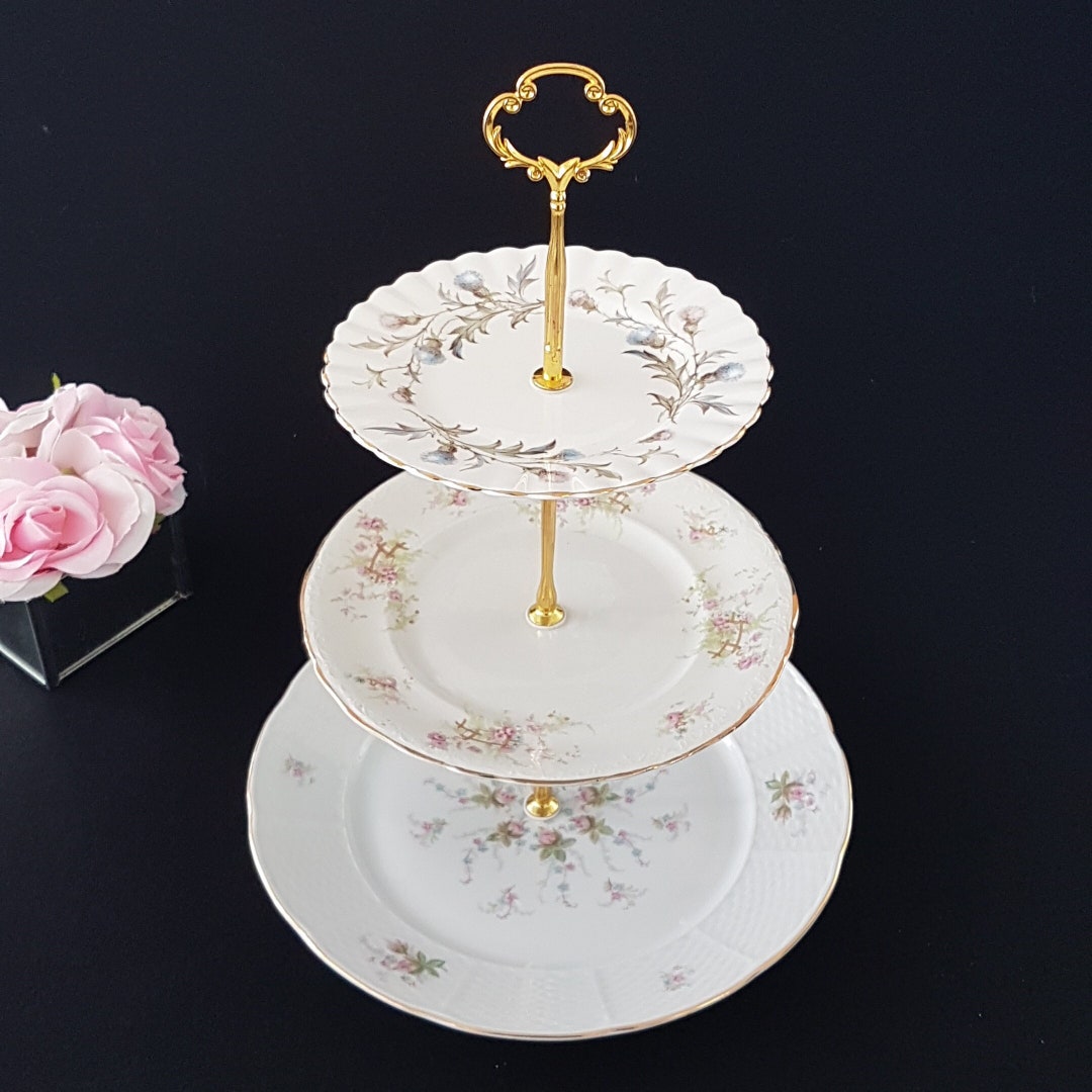 3 Tier Cake Stand, Floral Tiered Plates, Party Wedding Decor, Dessert ...