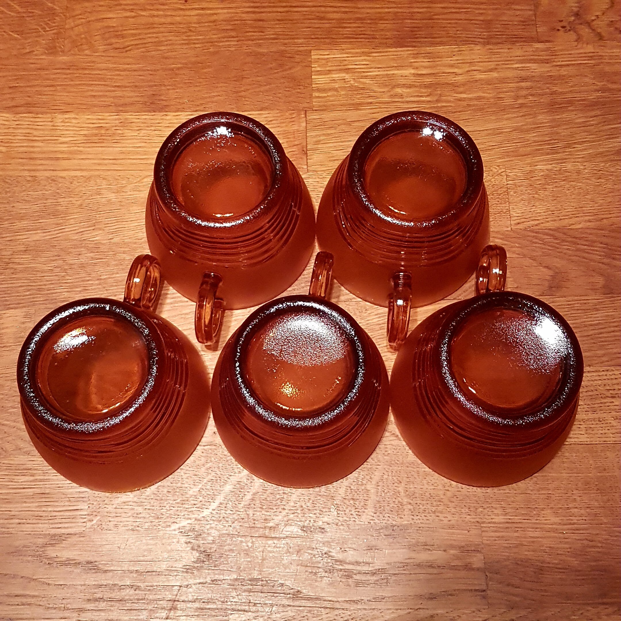 Set of 5 Retro Duralex Amber Glass Coffee Cups, Textured Glass with ...
