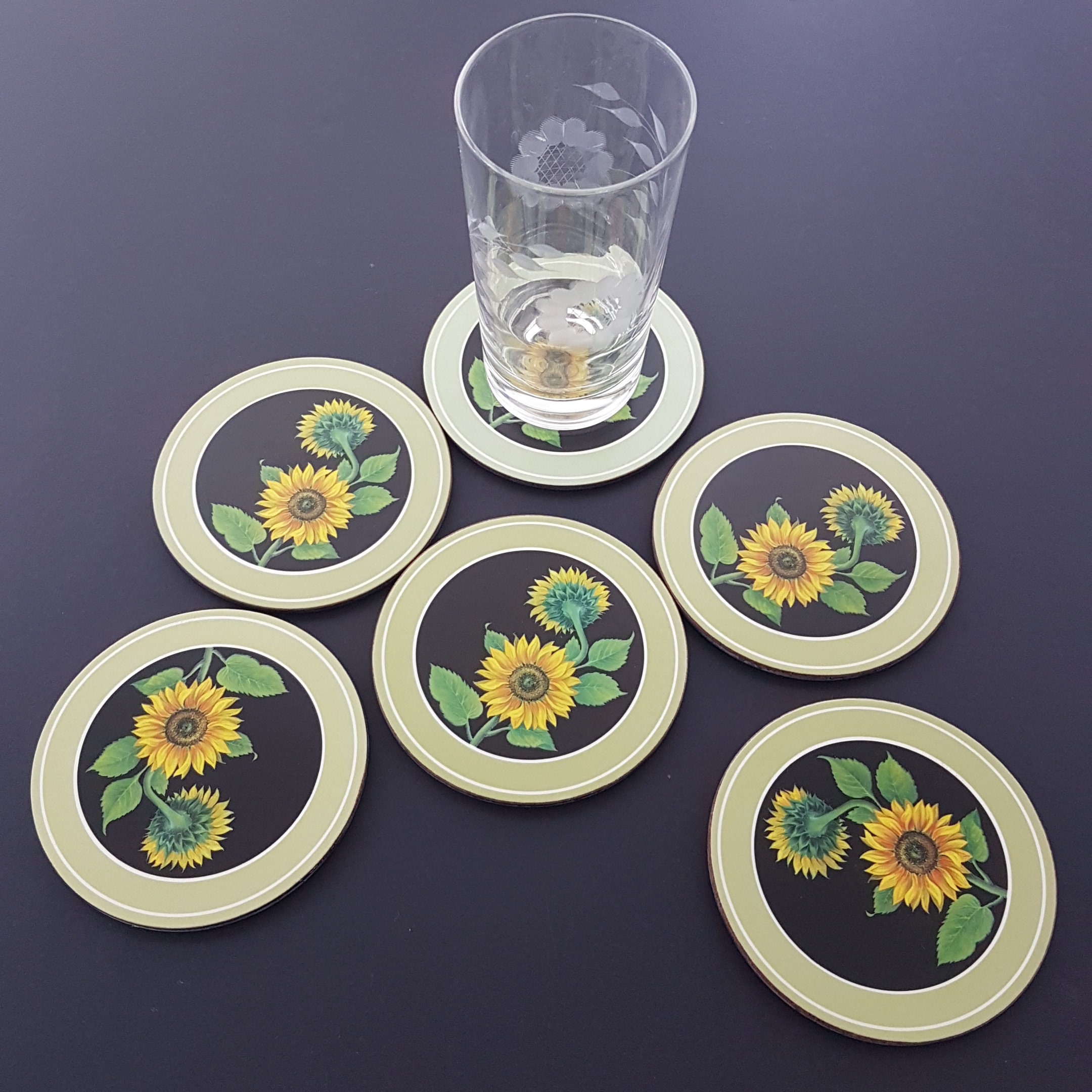 Vintage Pimpernel SUNFLOWER, Boxed 6pc Round Drink Coasters Set ...