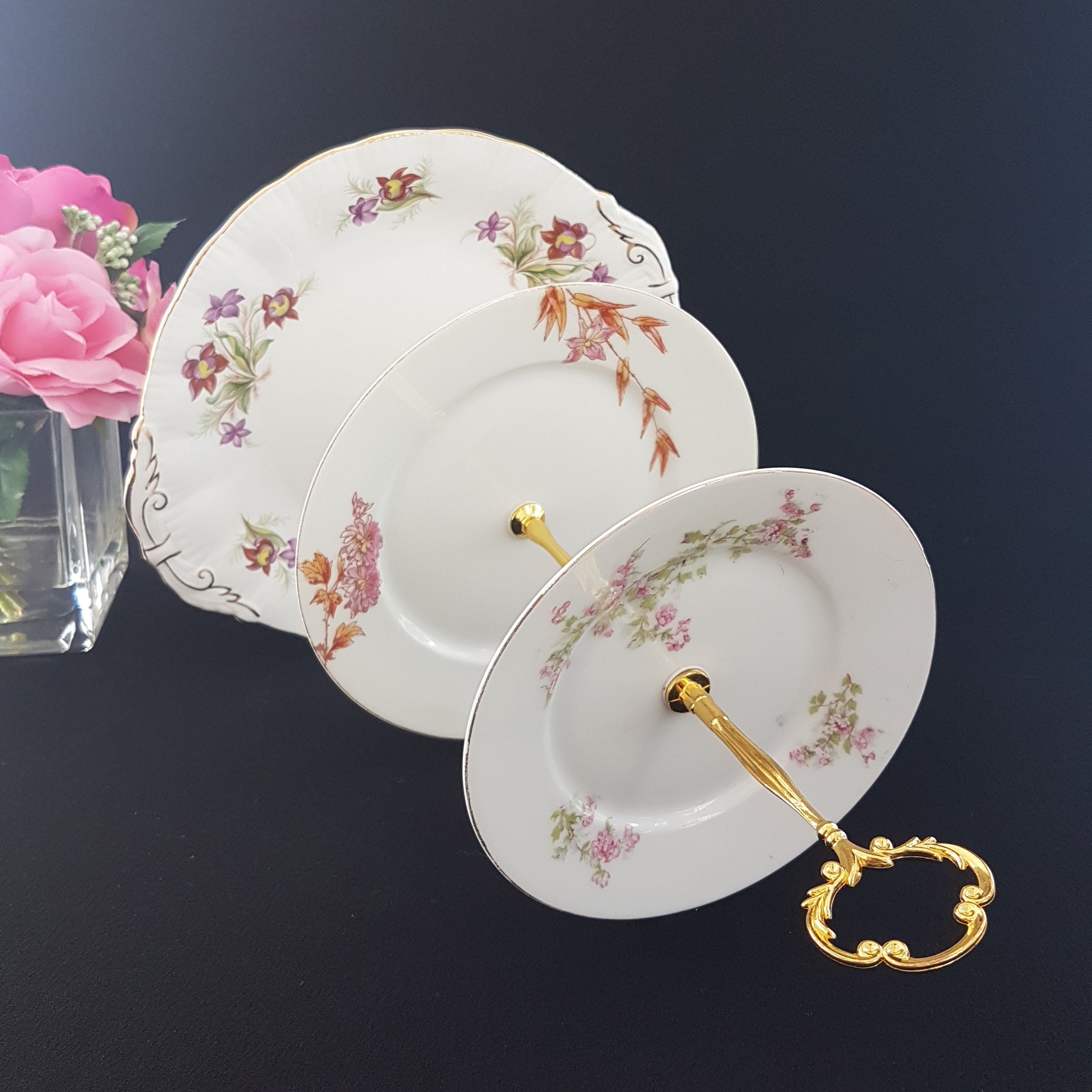 3 Tier Cake Stand Floral Tiered Plates, Bridgerton Tea Party Serving Tray