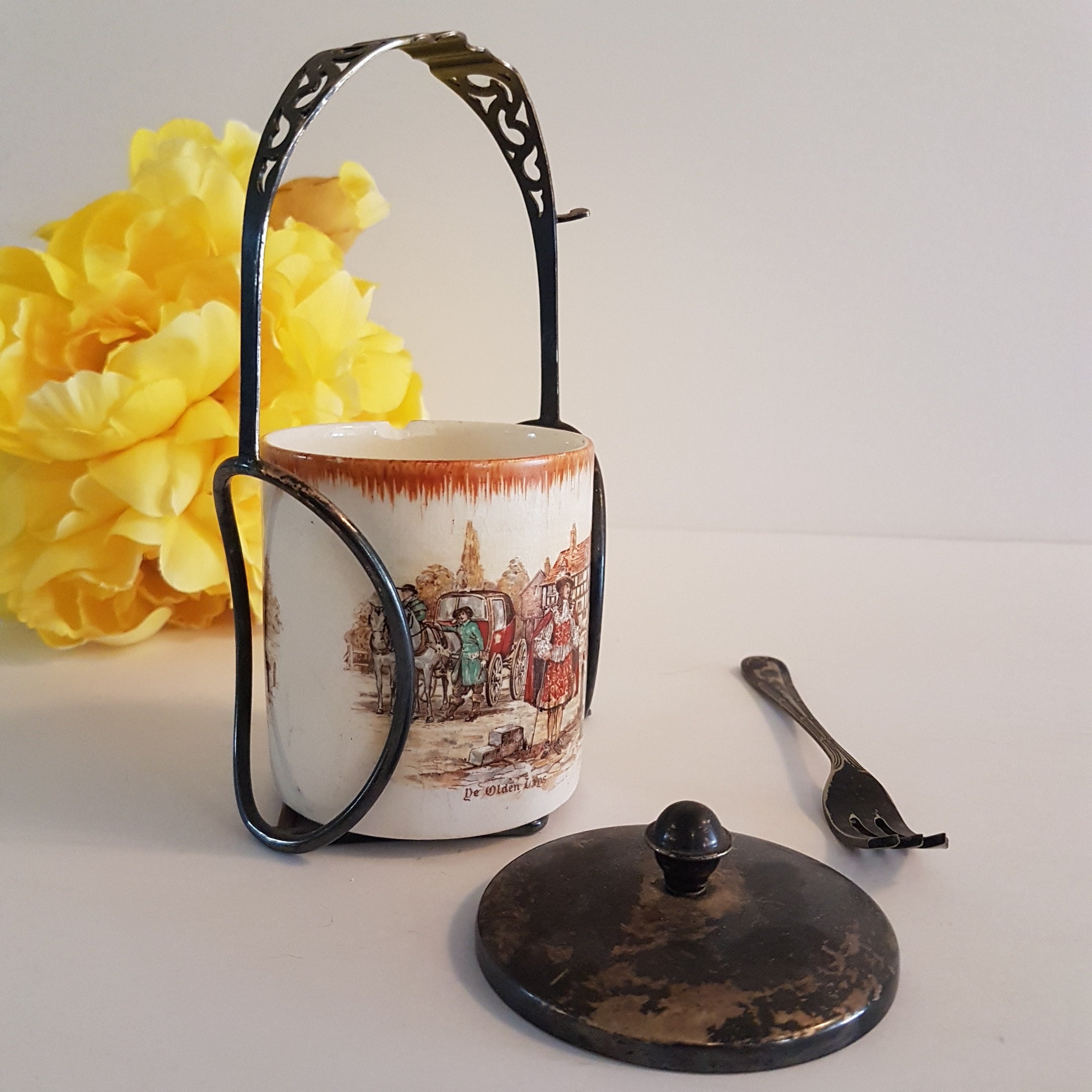 Vintage Sandland Ware YE OLDEN DAYS Porcelain Pickle Castor, Pickle Pot ...