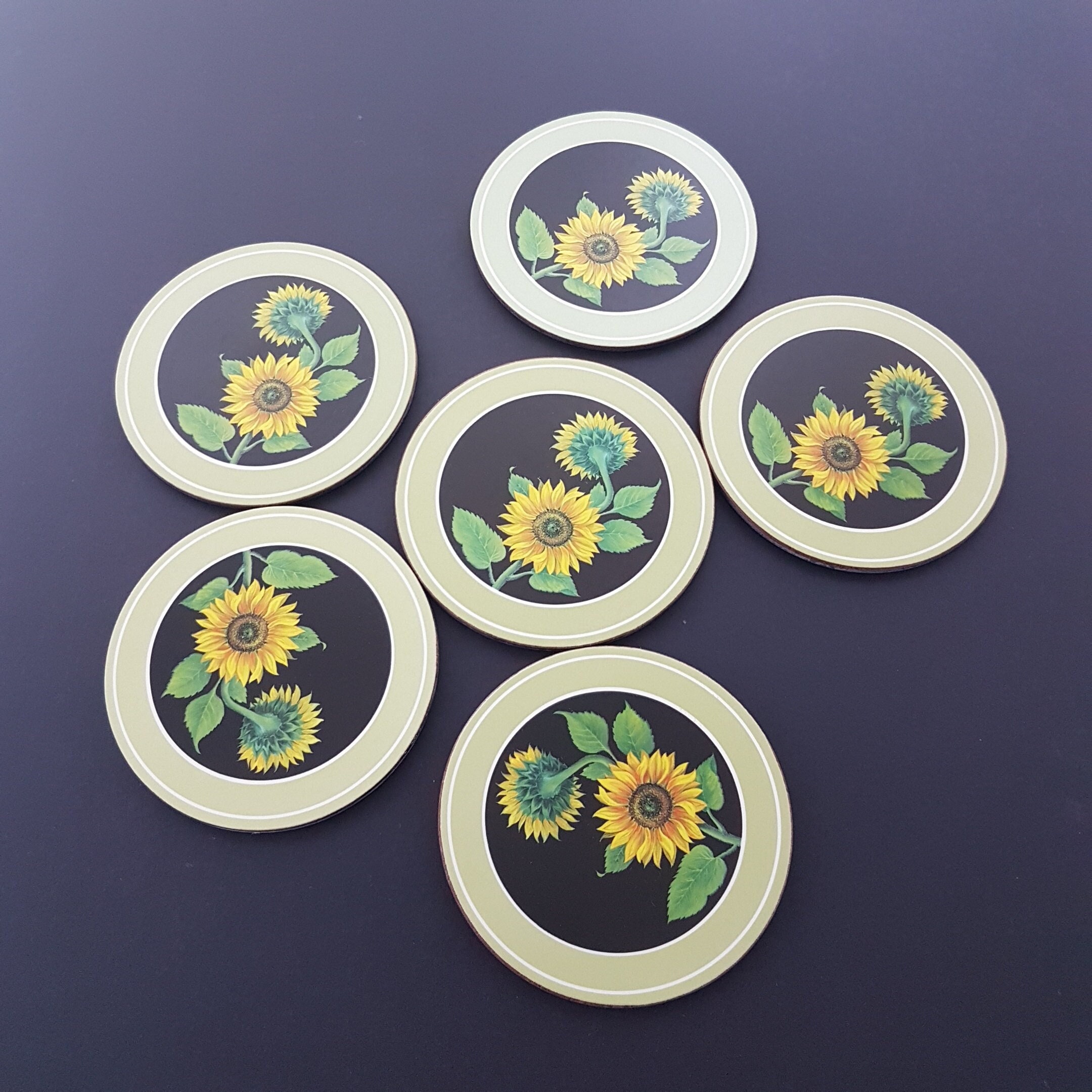 Vintage Pimpernel SUNFLOWER, Boxed 6pc Round Drink Coasters Set ...