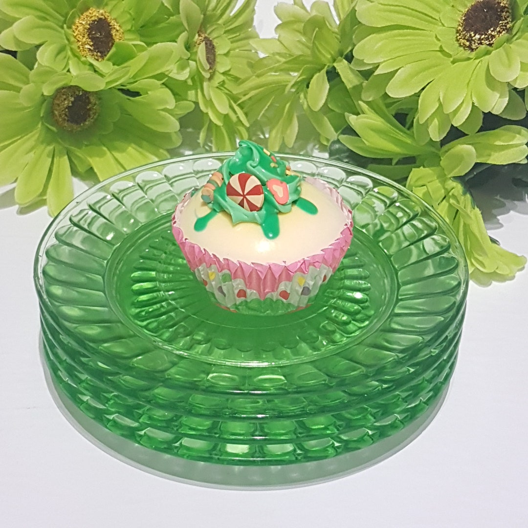 Hocking Pillar Optic Side Plates, Set of 4 Green Depression Glass Small ...