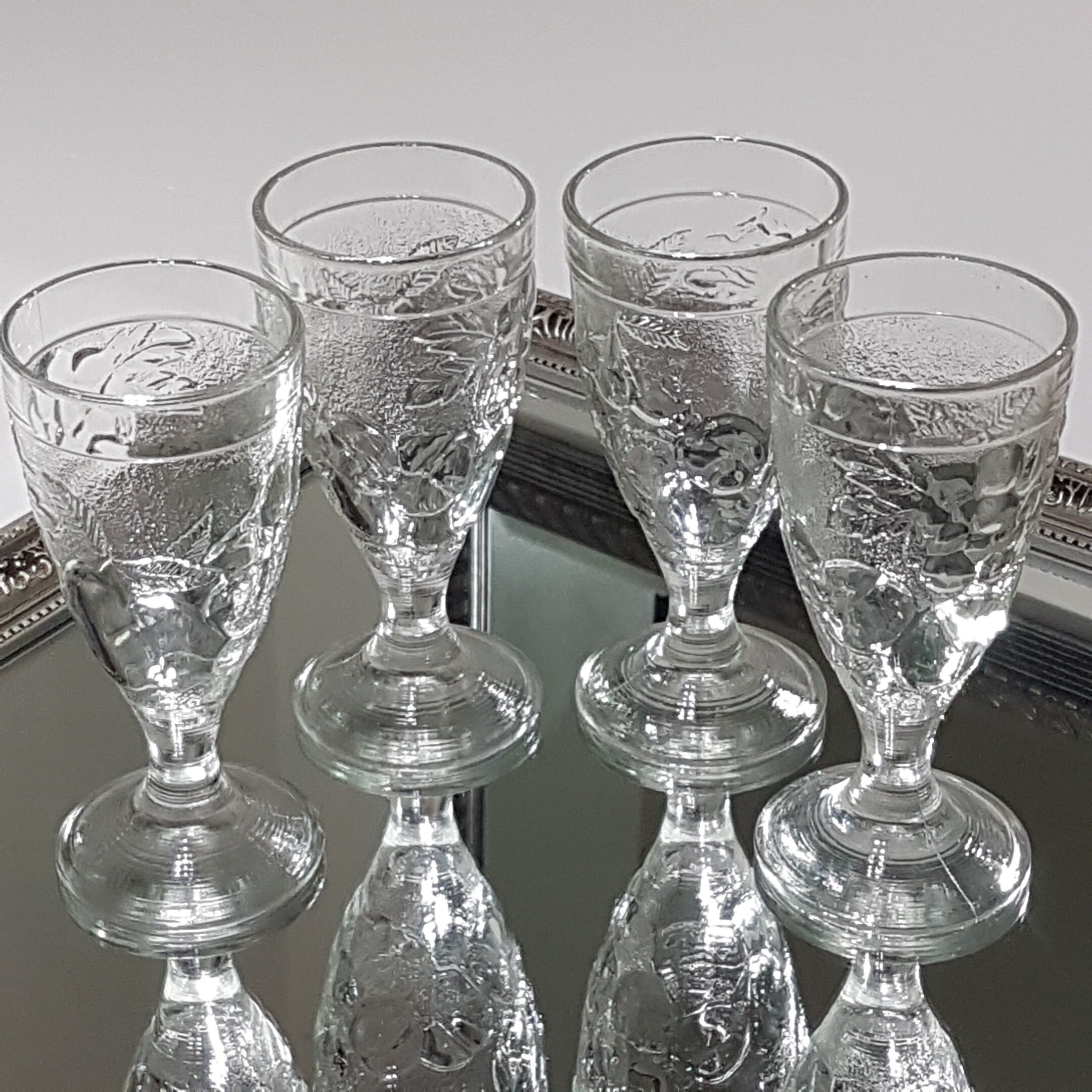 Vintage French Goblets with Fruit Pattern, Set of 4, Wine Glasses ...