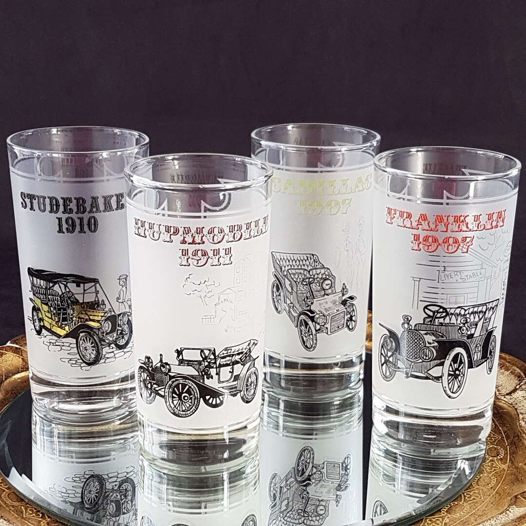 Vintage Classic Car Beer Glasses Set: 1907 Cadillac, Franklin, 1910 ...