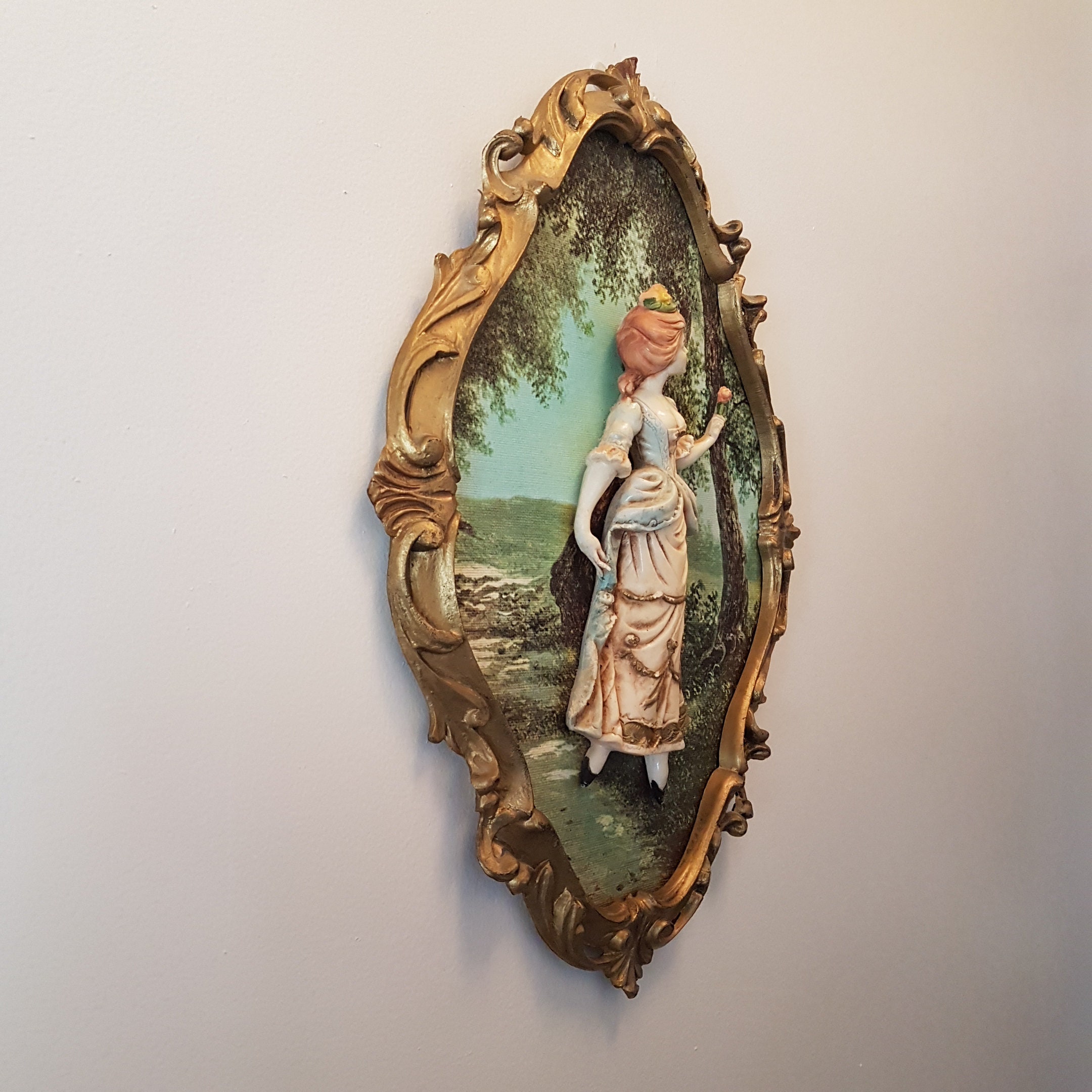 Vintage Ornate Framed Plaques, Made in Italy, Lady Figure Wall Art ...