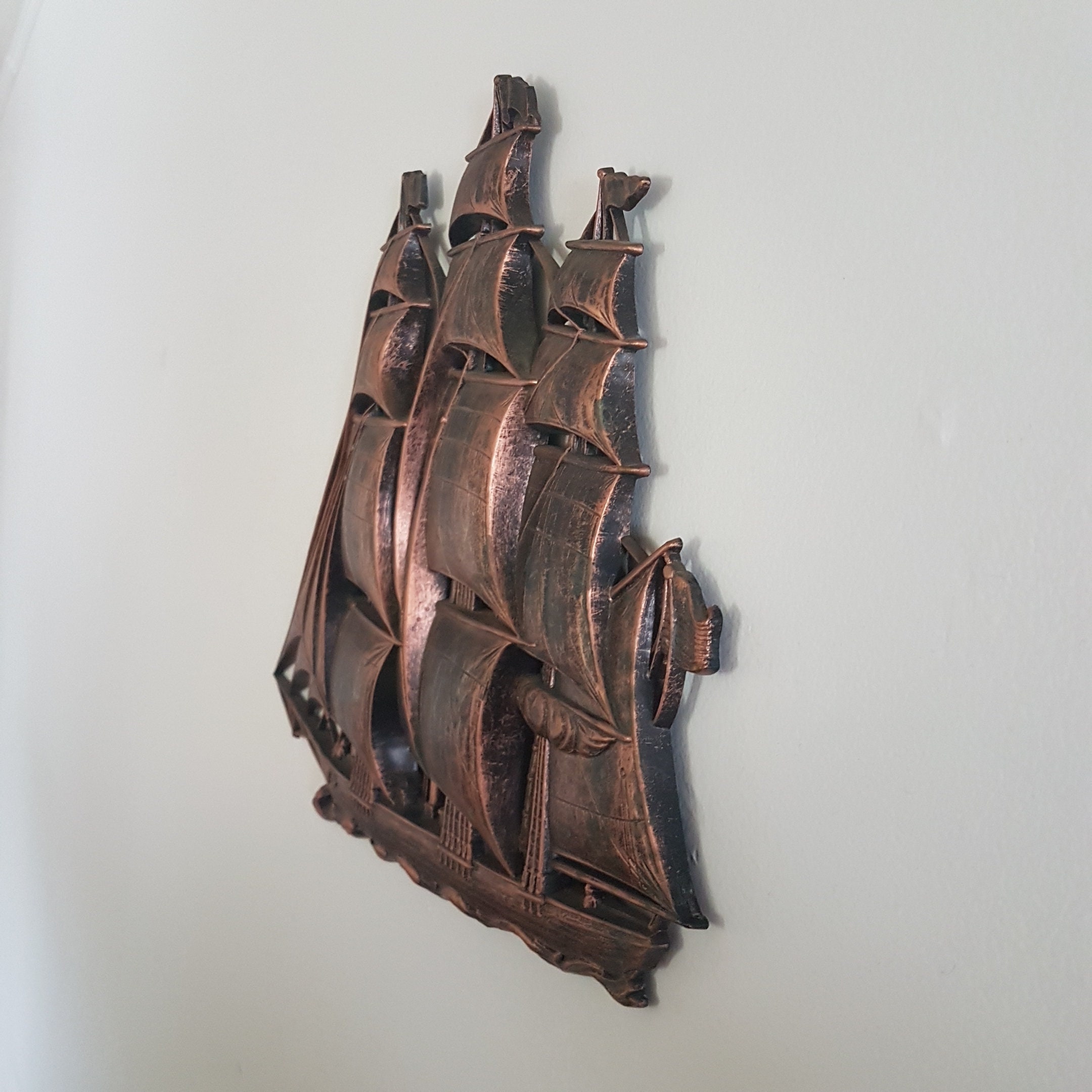 Retro Sailing Ship Wall Decor, Faux Copper, Coppercraft Syroco, Resin ...