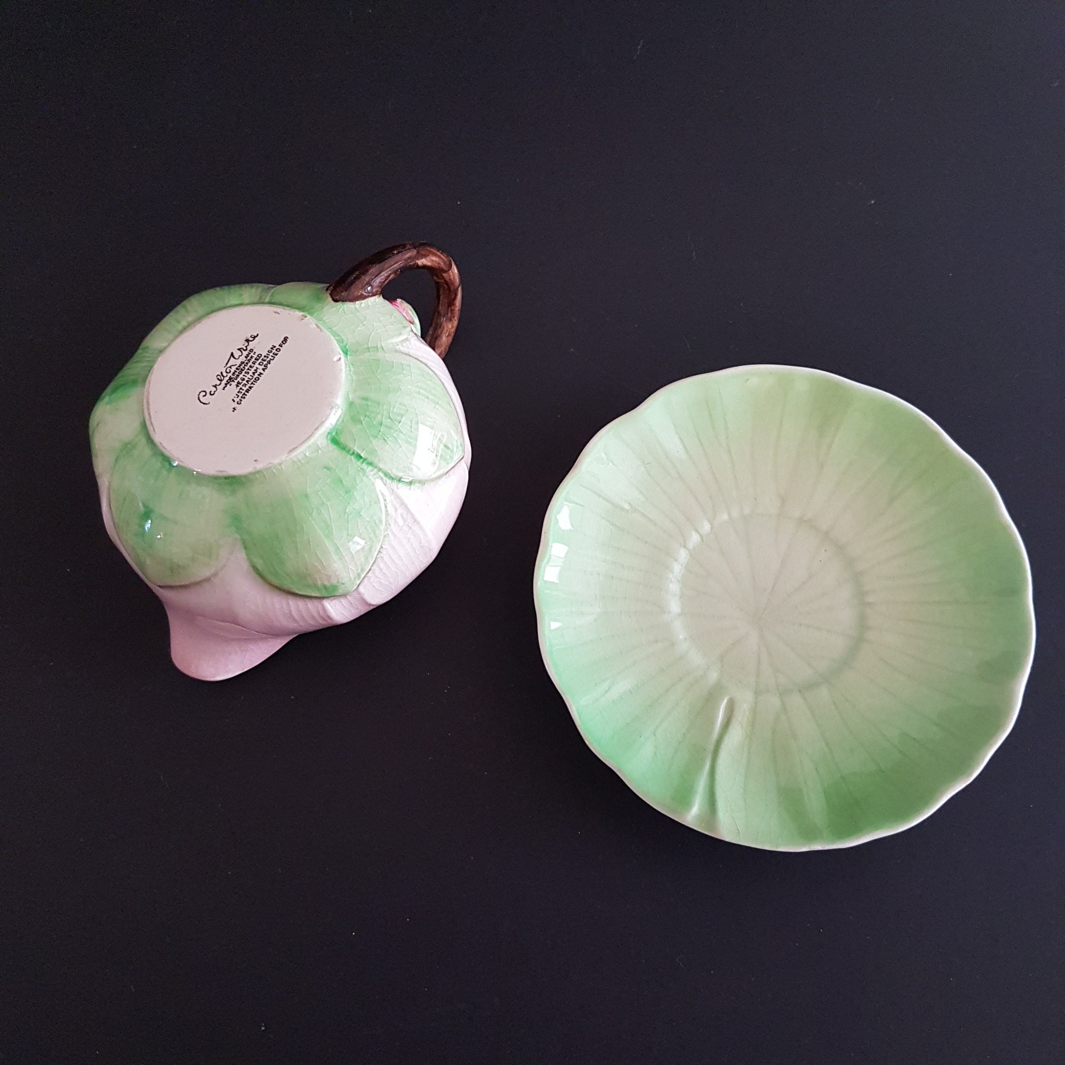 Carlton Ware Australian Design Pink Flower Creamer & Leaf Under Plate ...