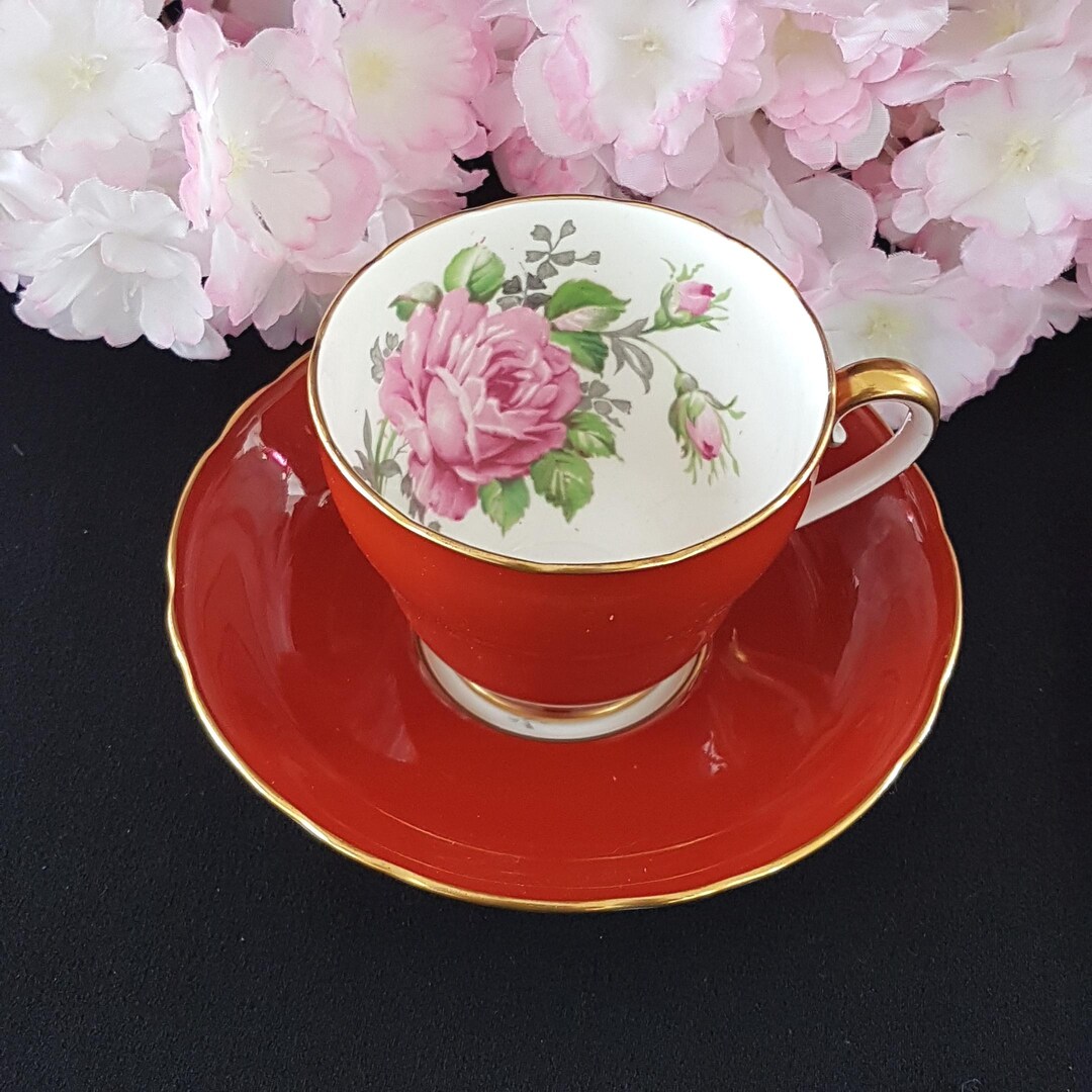 Vintage Adderley Maroon Bone China Tea Cup & Saucer Set - Elegant Gift ...