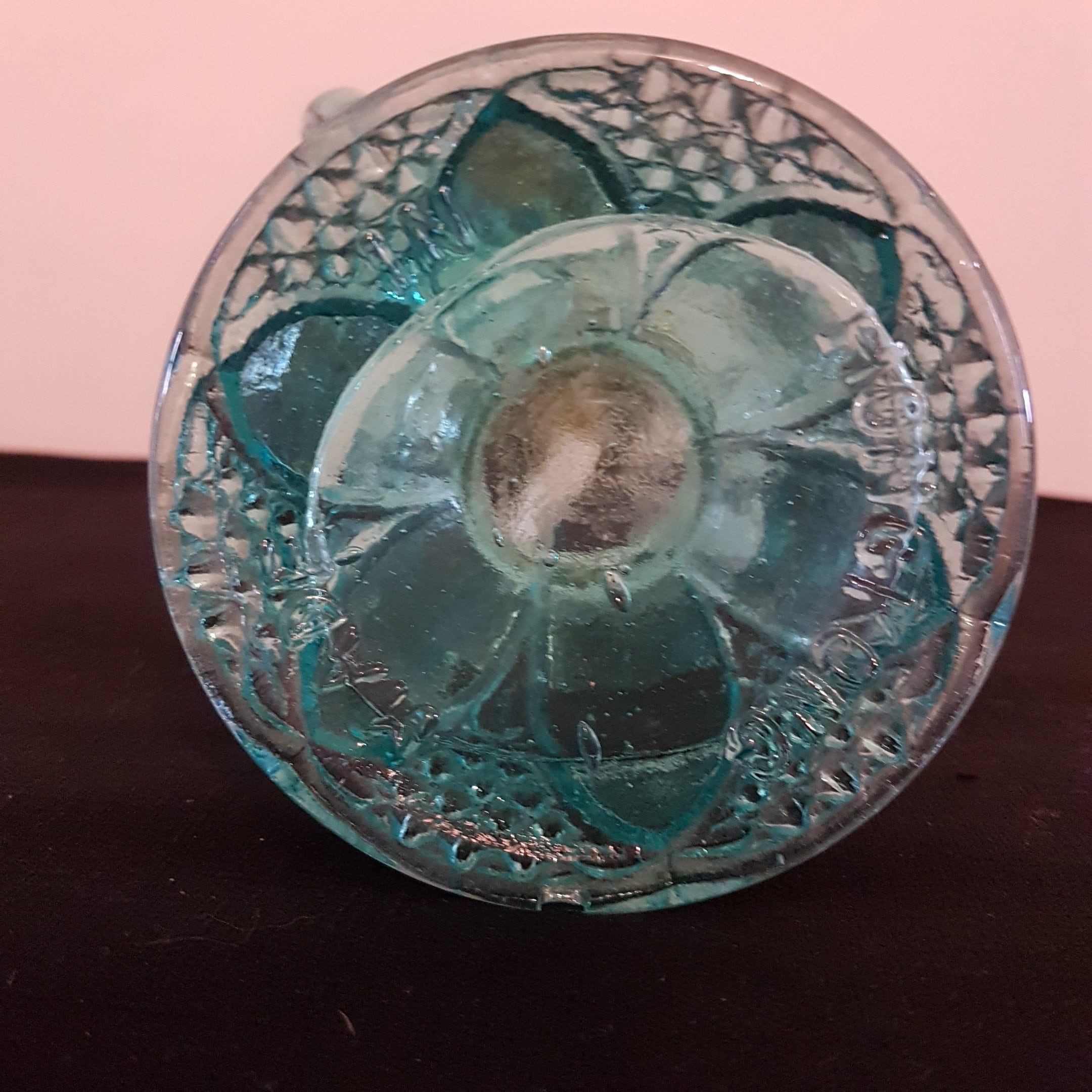 Blue Glass Oil Kerosene Table Lamp, Made in Hong Kong, (c.1950)