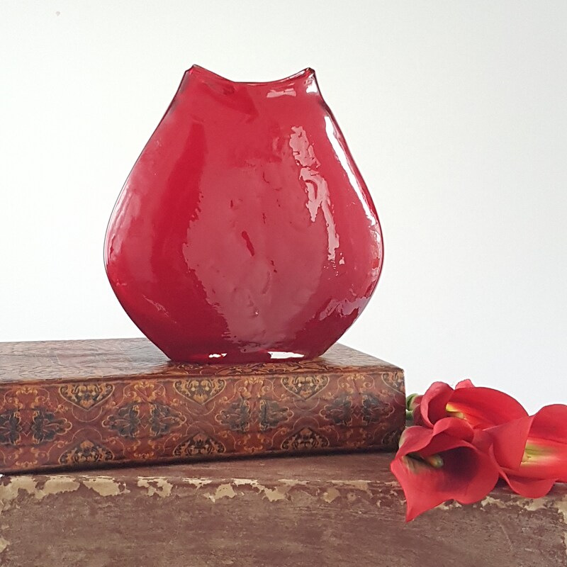 Red Glass Vases - Etsy