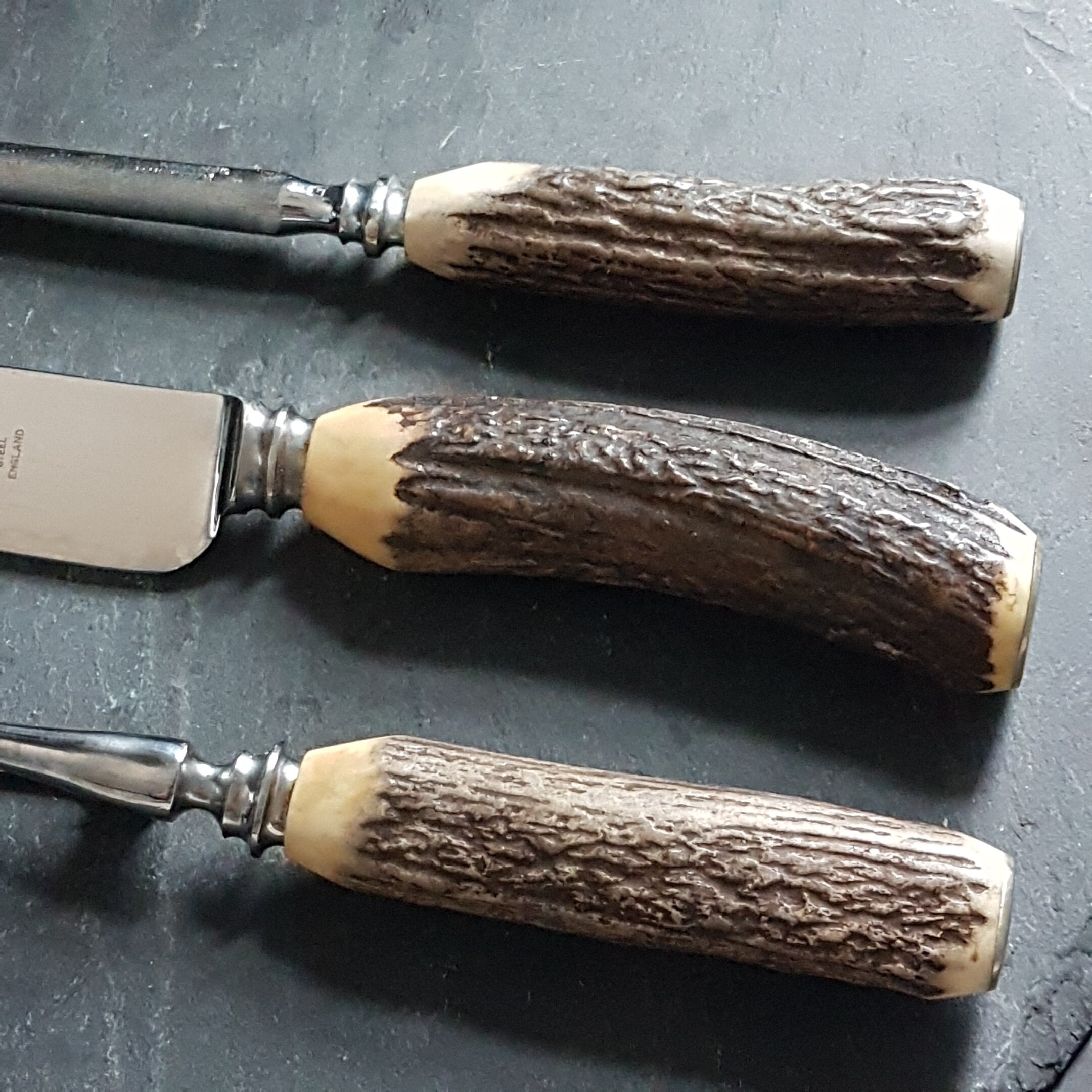 Vintage Genuine Antler Handle 3pc Meat Carving Set, Atkinson Brothers ...