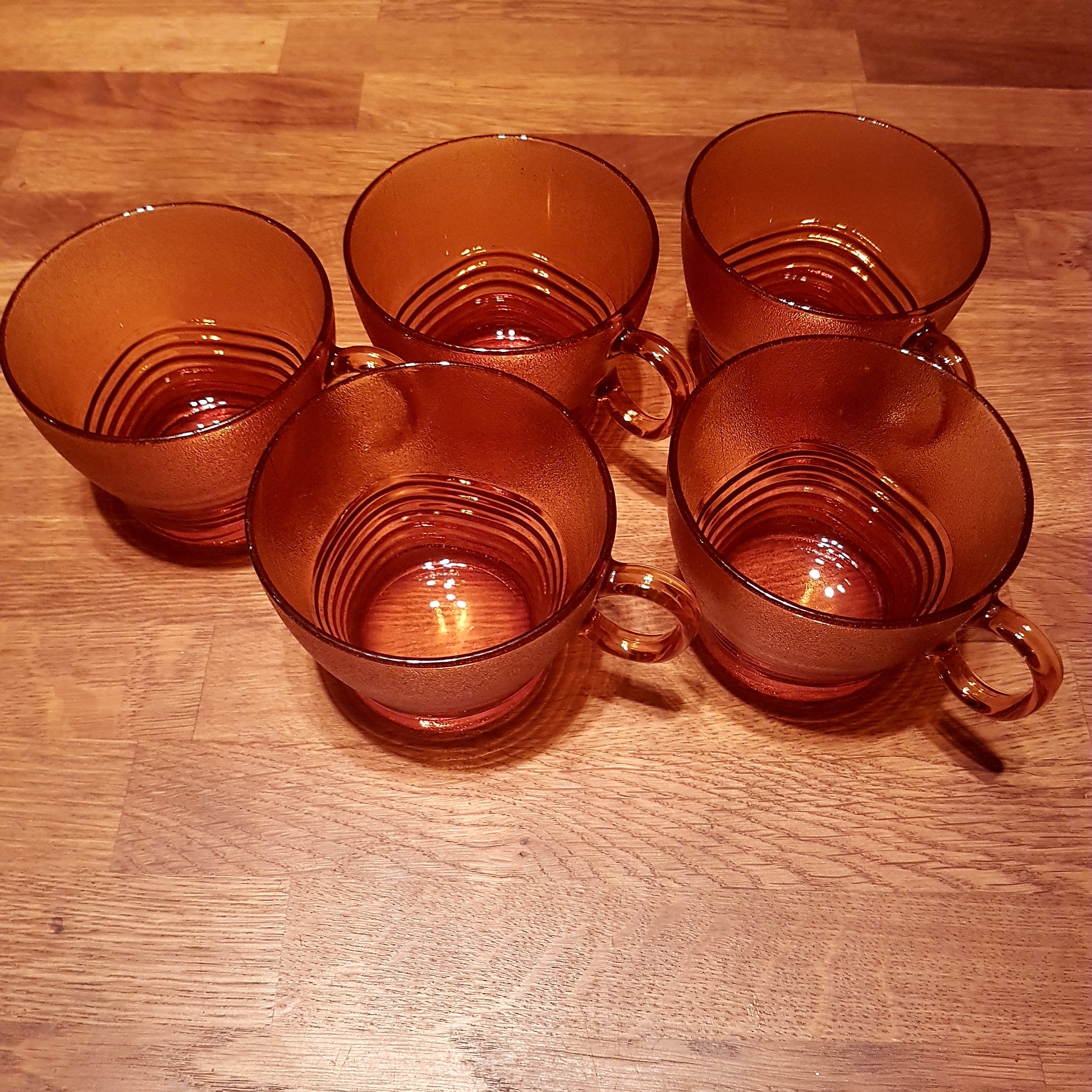 Set of 5 Retro Duralex Amber Glass Coffee Cups, Textured Glass with ...